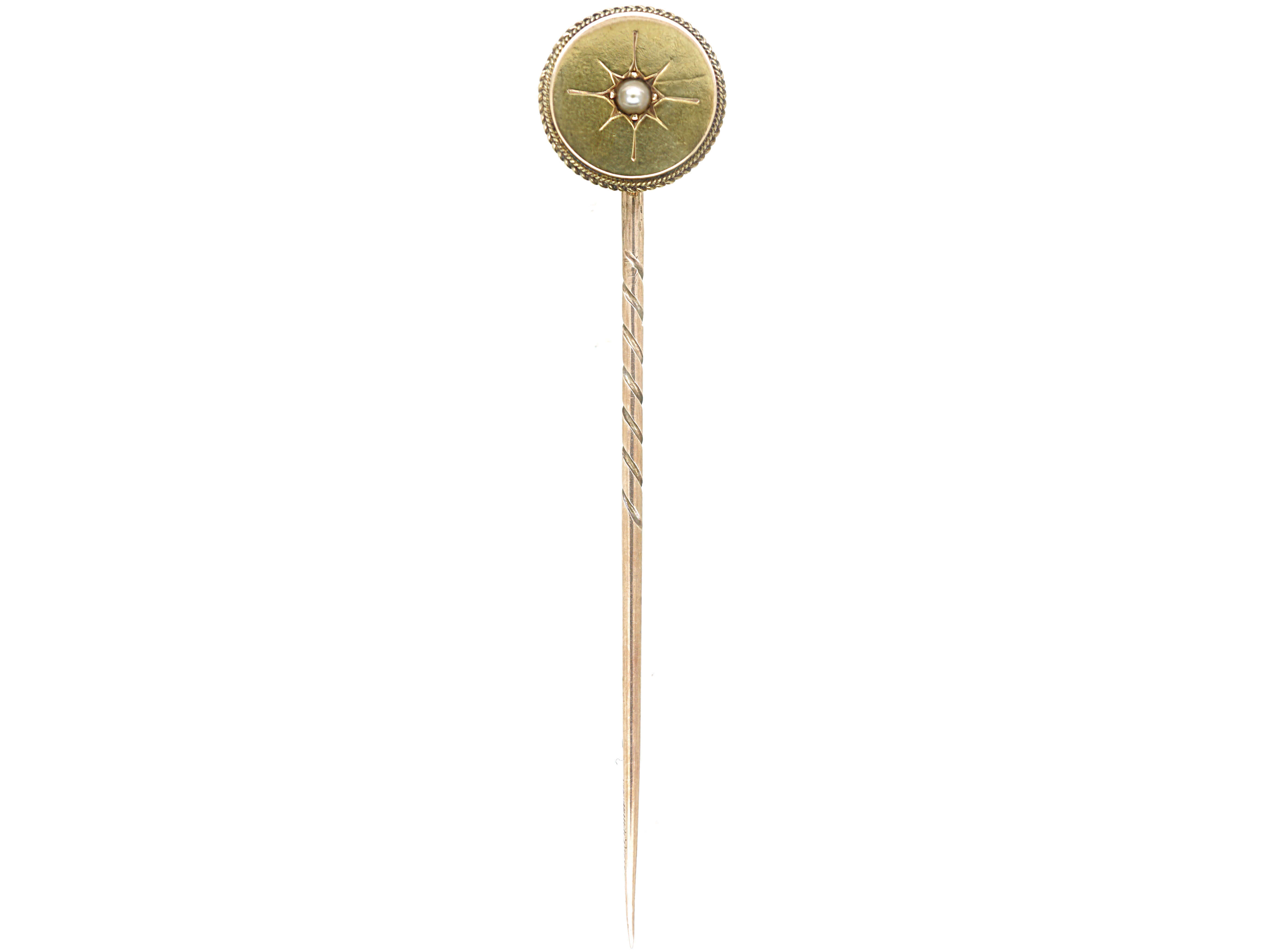 Victorian 15ct Gold Round Tie Pin set with a Natural Split Pearl (28/G ...