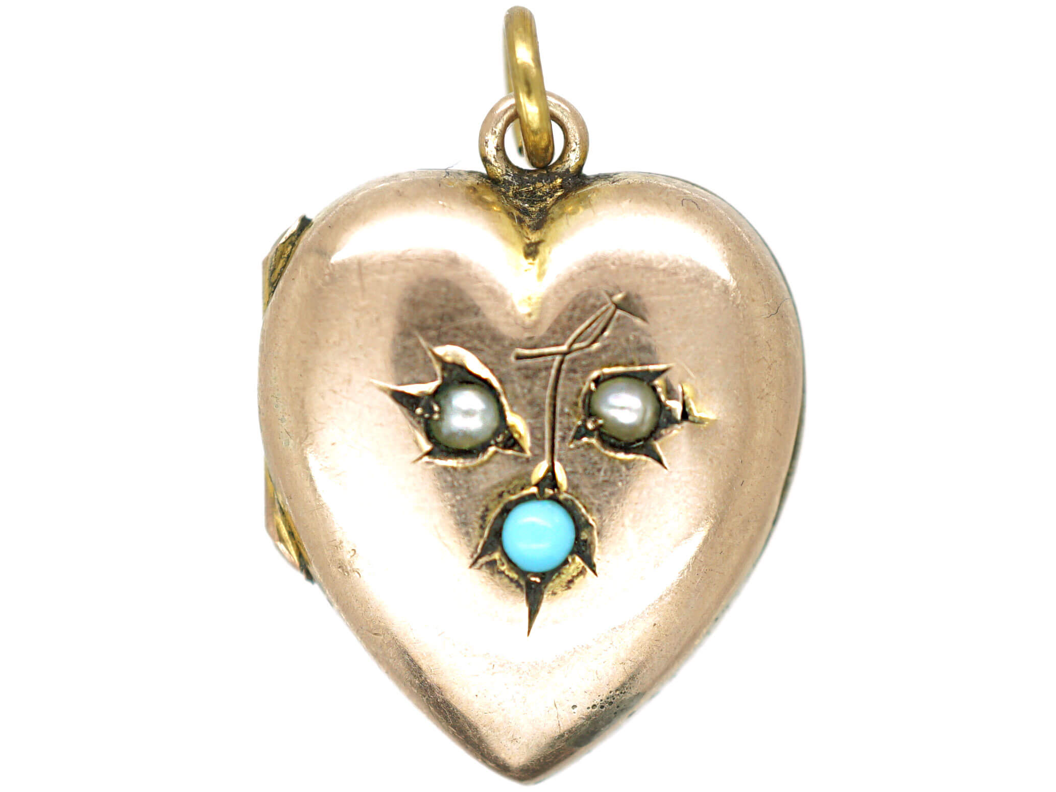 Edwardian 9ct Gold Back & Front Heart Shaped Locket set with Turquoise ...