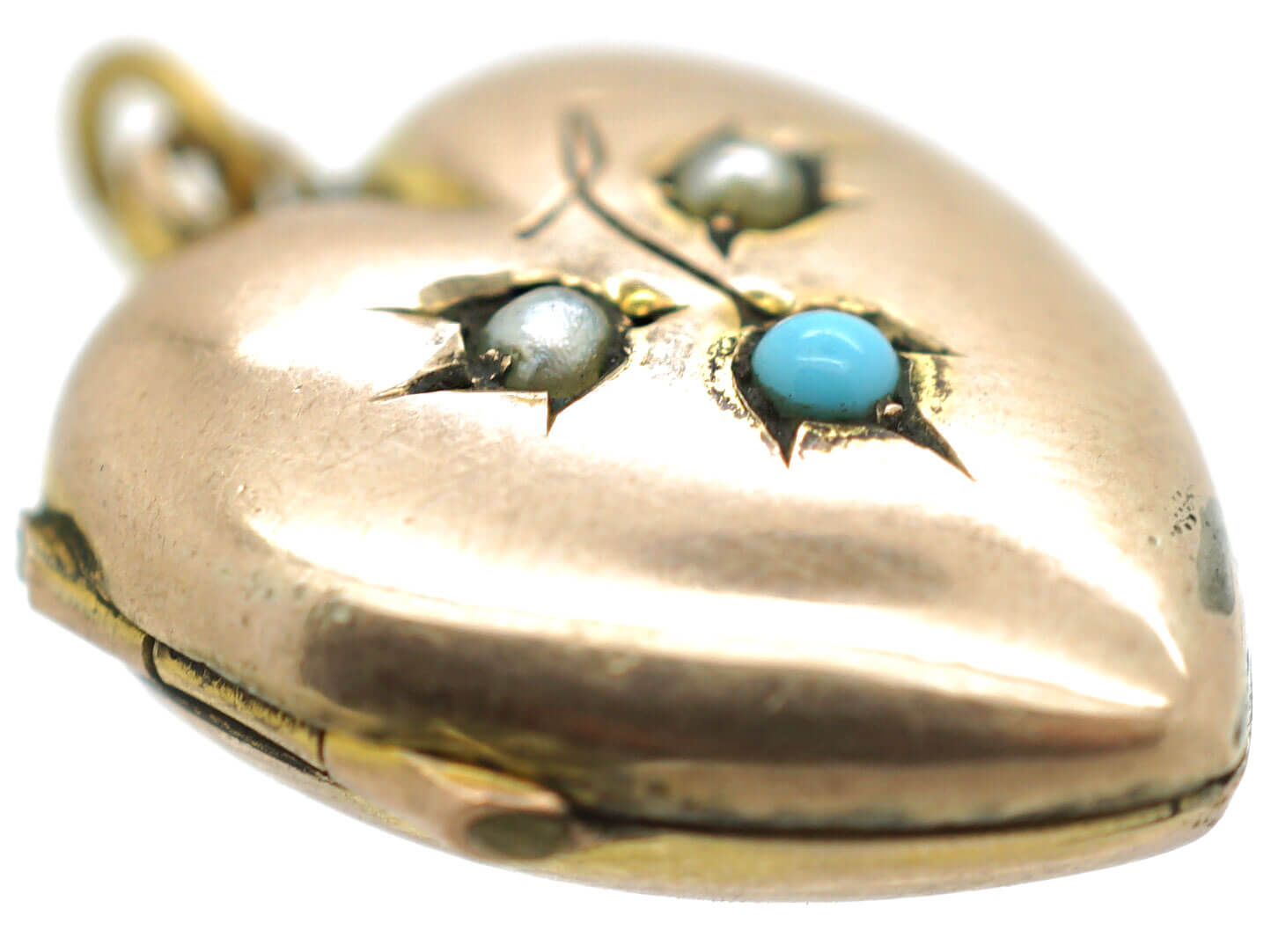 Edwardian 9ct Gold Back & Front Heart Shaped Locket set with Turquoise ...