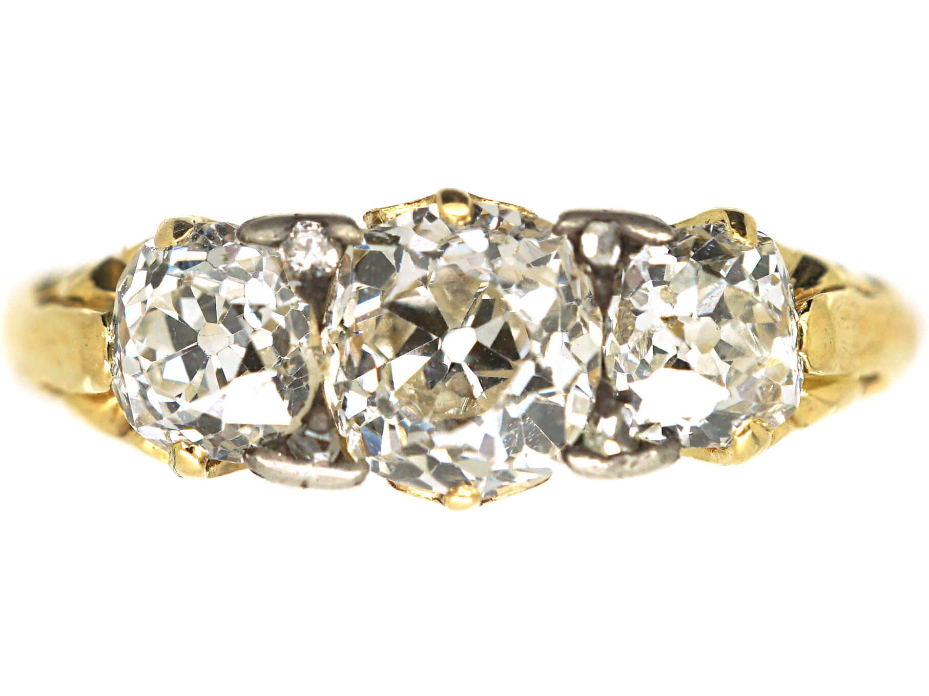Victorian 18ct Gold Three Stone Diamond Carved Half Hoop Ring (380N ...