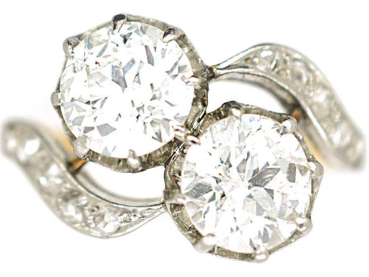 Edwardian 18ct Gold & Platinum, Two Stone Diamond Twist Ring - The ... Edwardian 18ct Gold & Platinum, Two Stone Diamond Twist Ring - The ...
