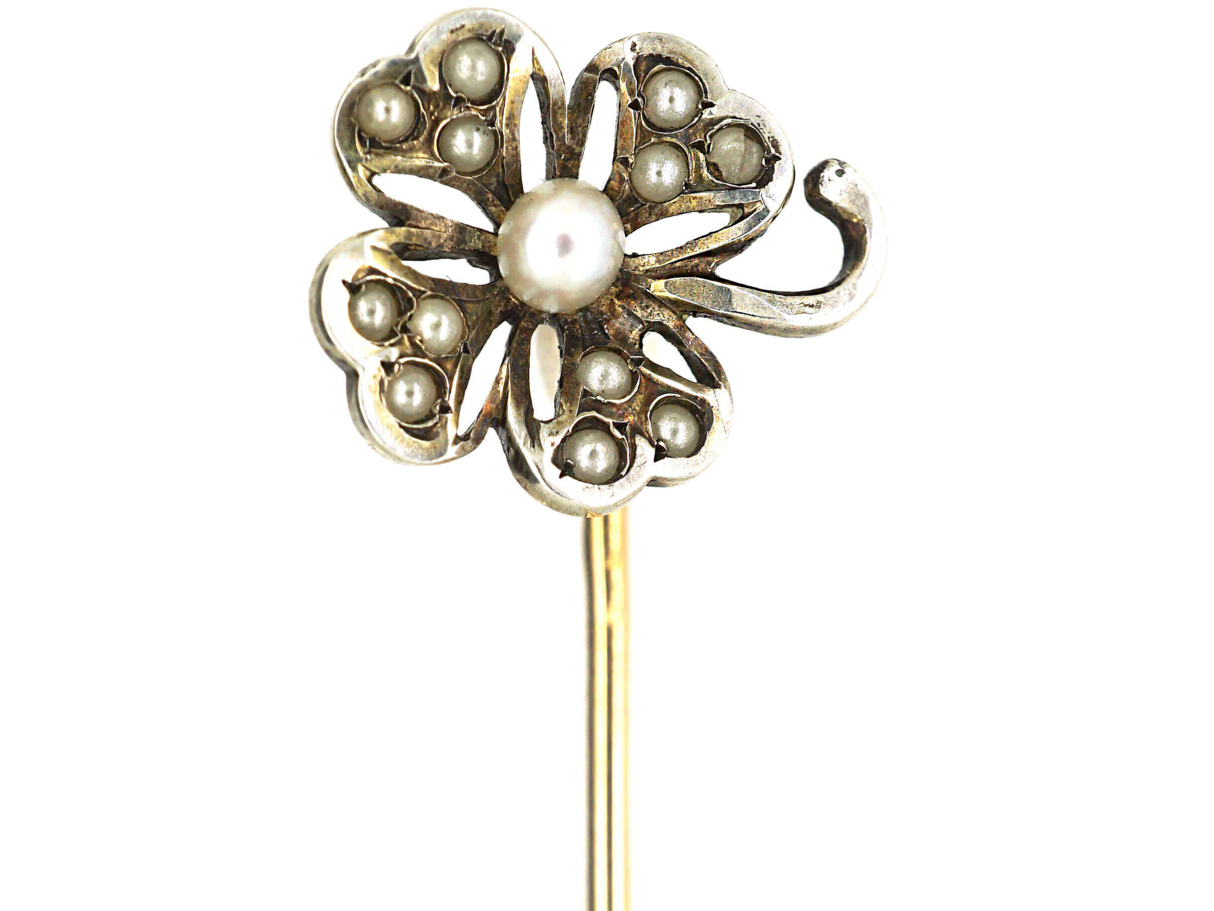 Edwardian Silver & Natural Split Pearl Shamrock Tie Pin (26/G) | The ...