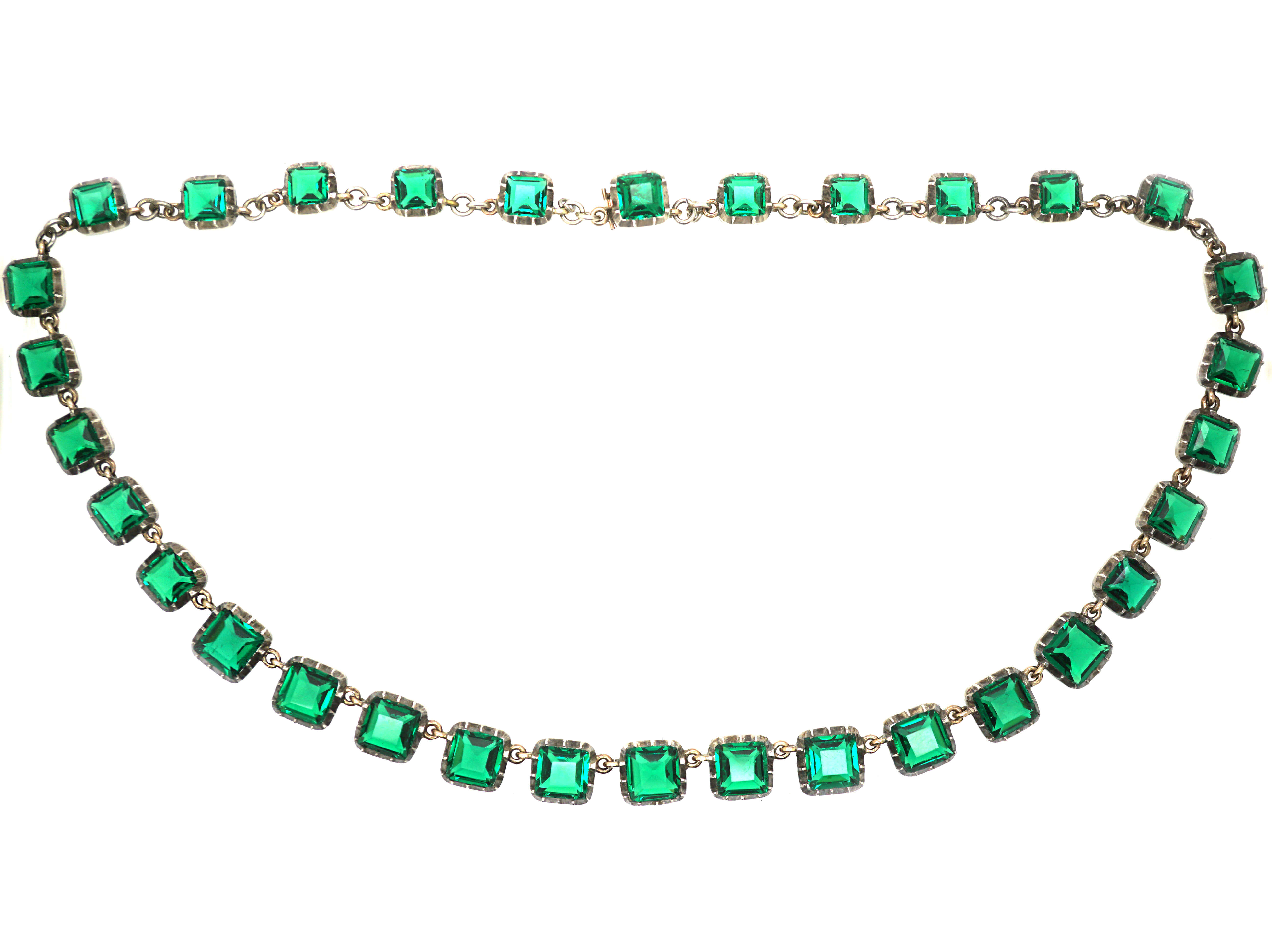 Edwardian Silver & Gold, Emerald Paste Riviere Necklace in Original ...
