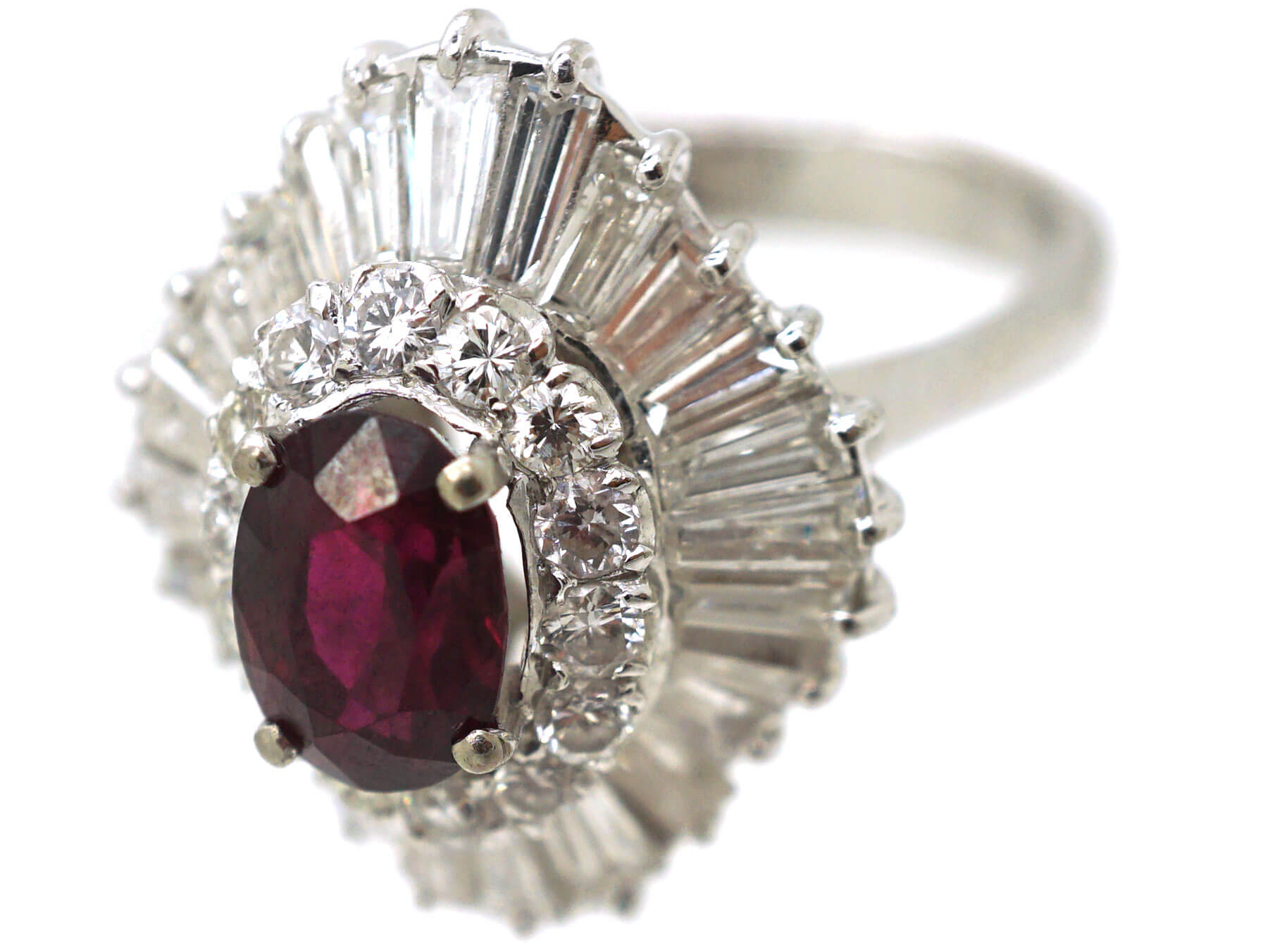 14ct White Gold Baguette Diamond & Ruby Ballerina Ring (519N) | The ...