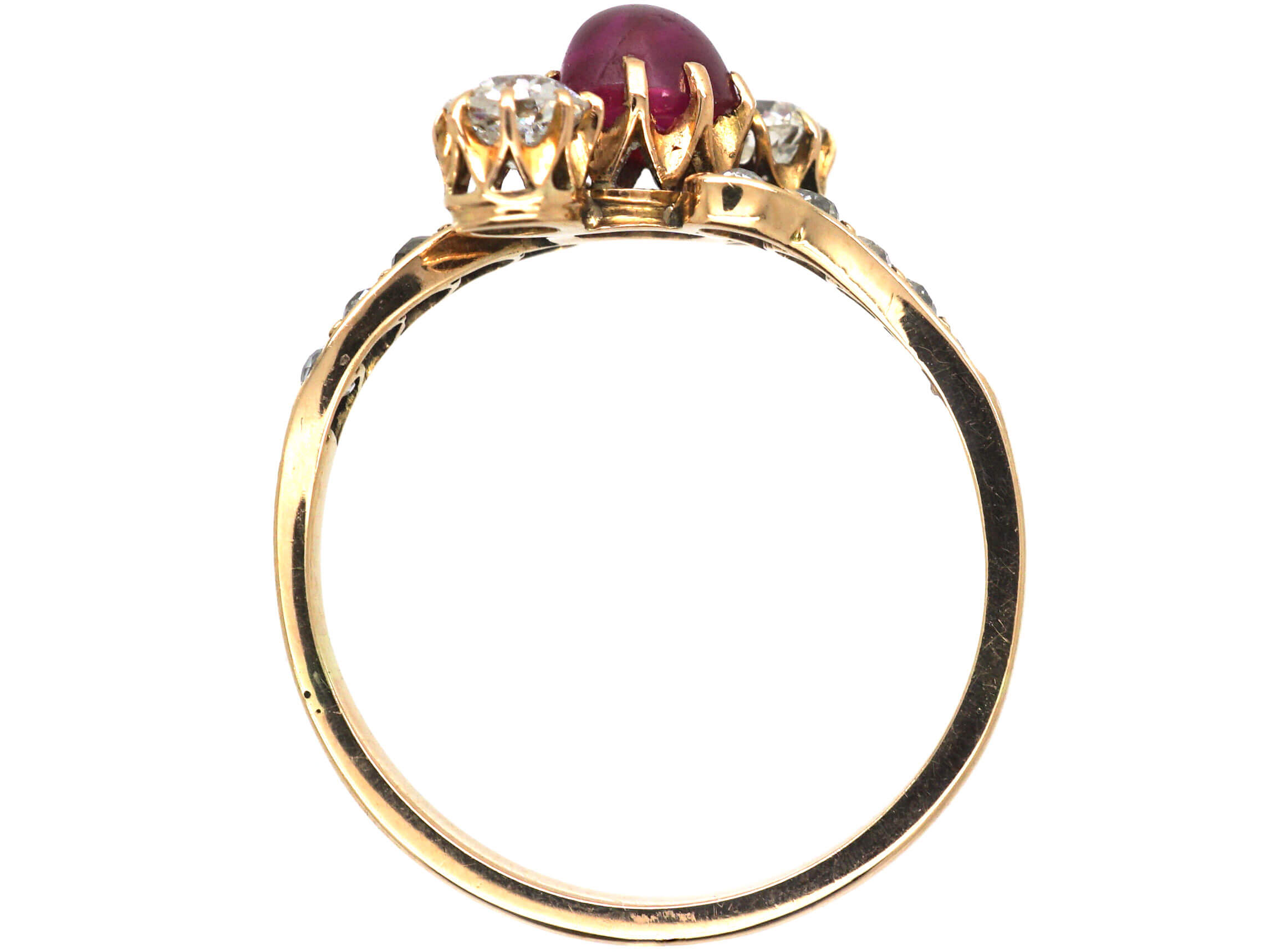 Edwardian 18ct Gold Cabochon Ruby & Diamond Crossover Ring (561N) | The ...