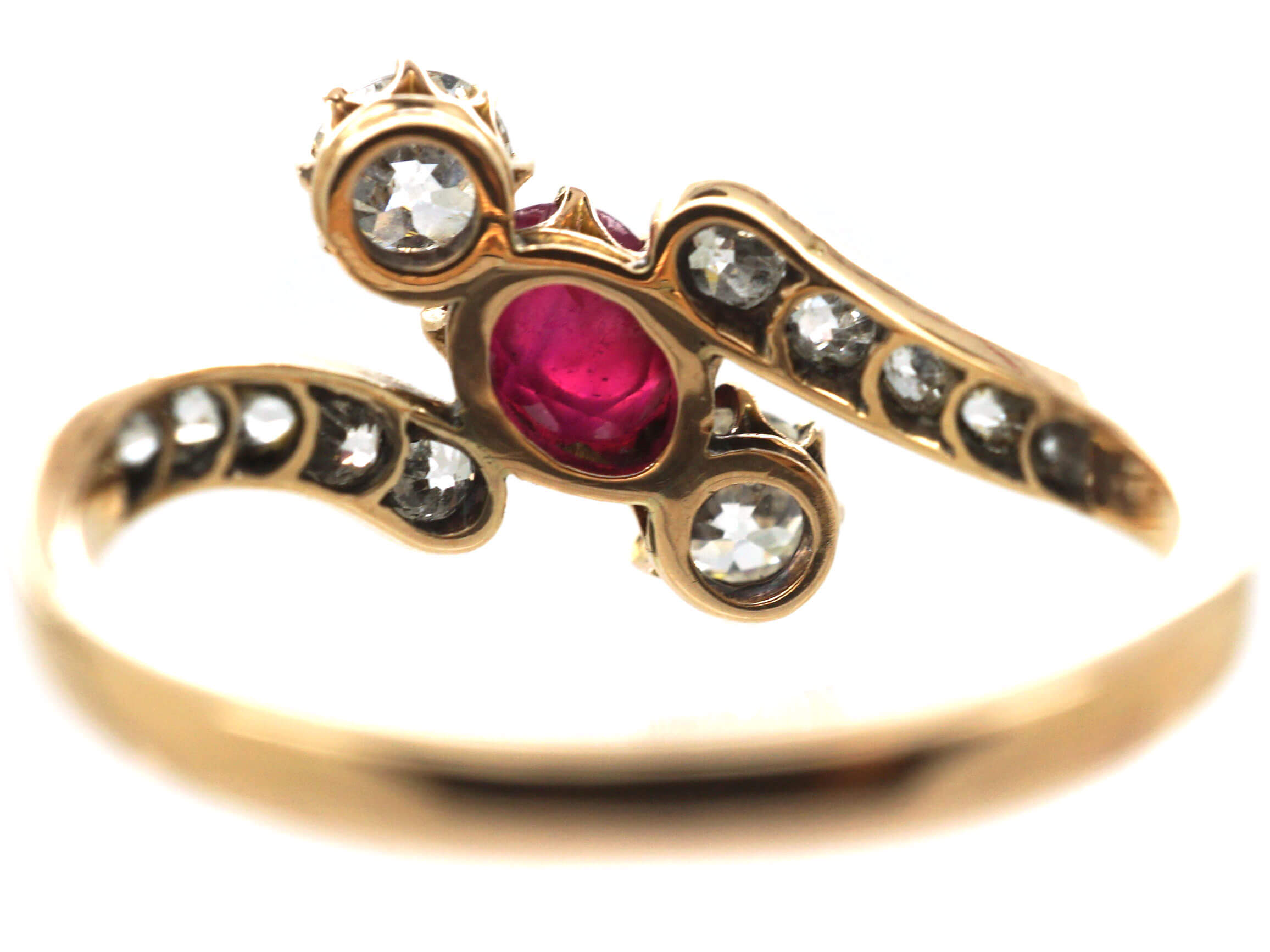 Edwardian 18ct Gold Cabochon Ruby & Diamond Crossover Ring (561N) | The ...