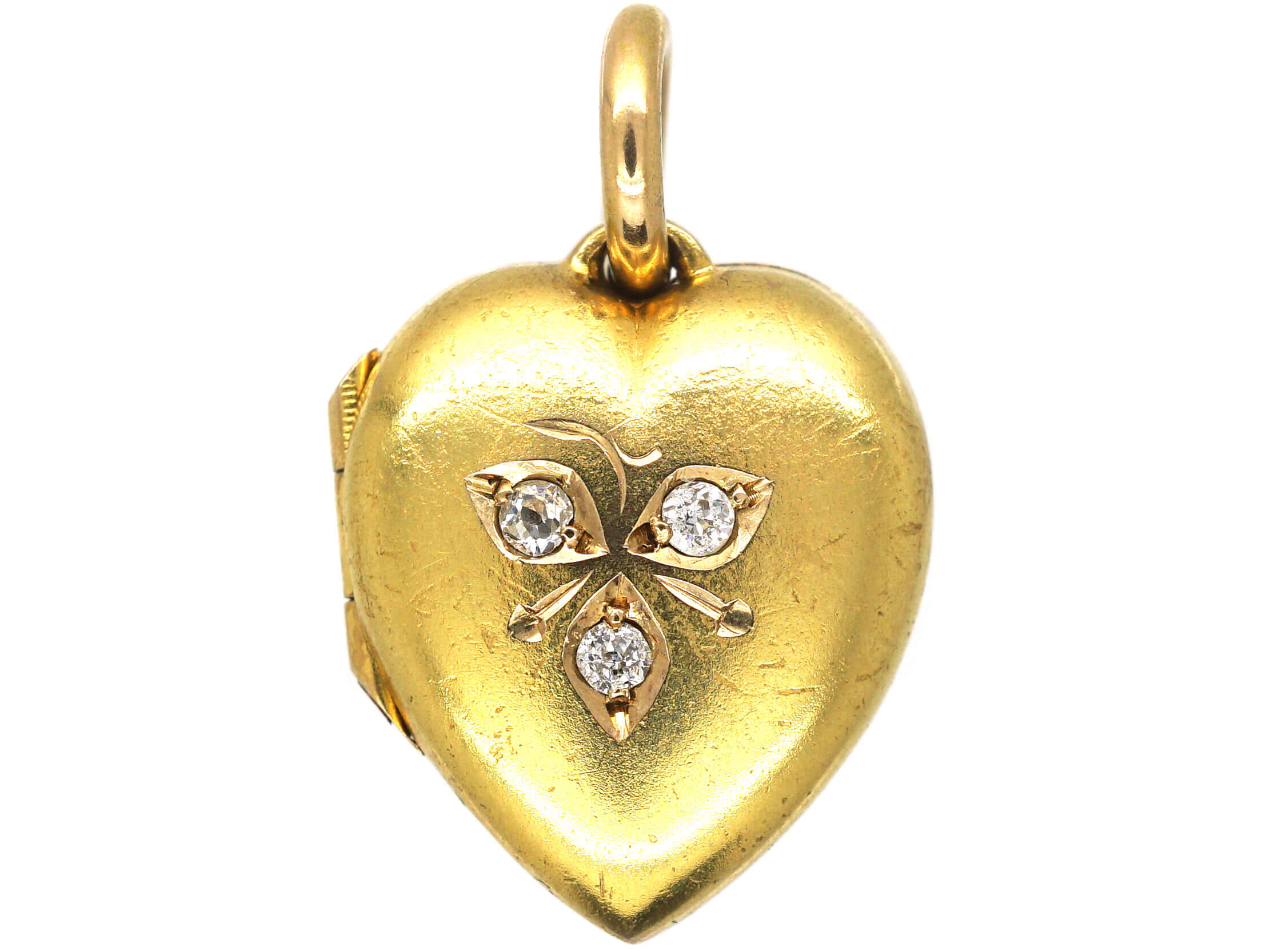 Edwardian 15ct Gold Heart Shaped Locket set with Three Diamonds (577N ...