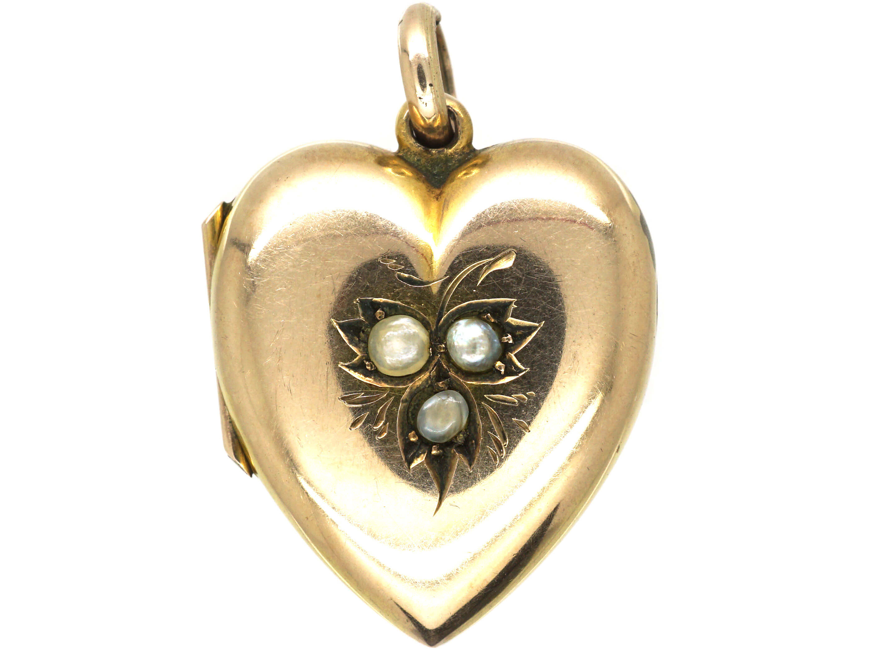 Edwardian Heart Shaped 9ct Back & Front Locket set with Three Natural ...