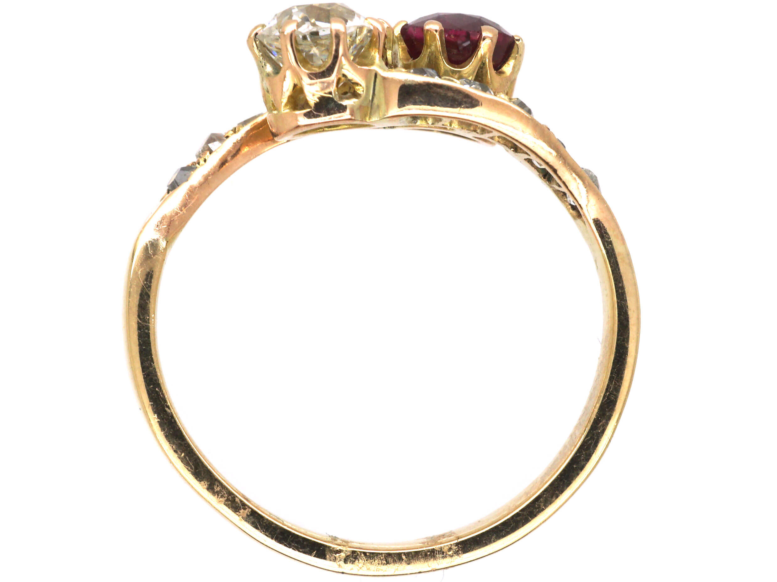 Edwardian 14ct Gold, Diamond & Ruby Crossover Ring (495N) | The Antique ...