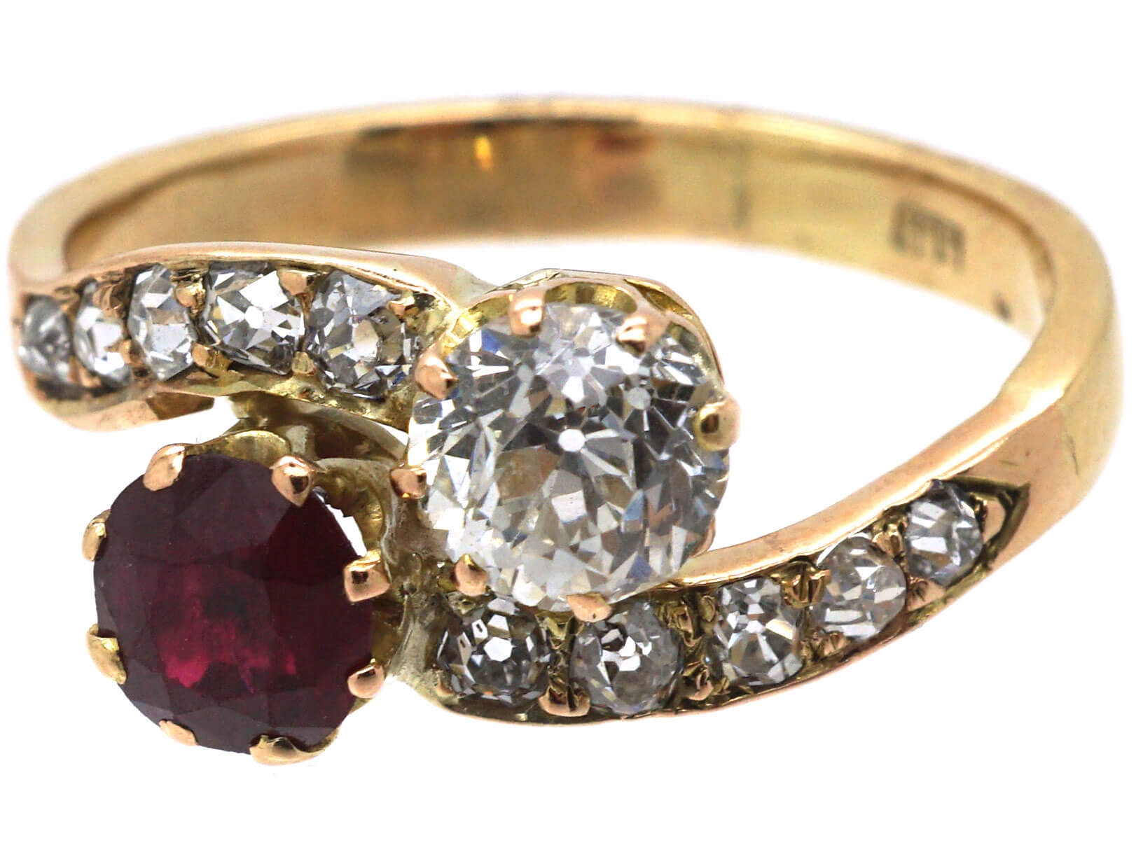 Edwardian 14ct Gold, Diamond & Ruby Crossover Ring (495N) | The Antique ...