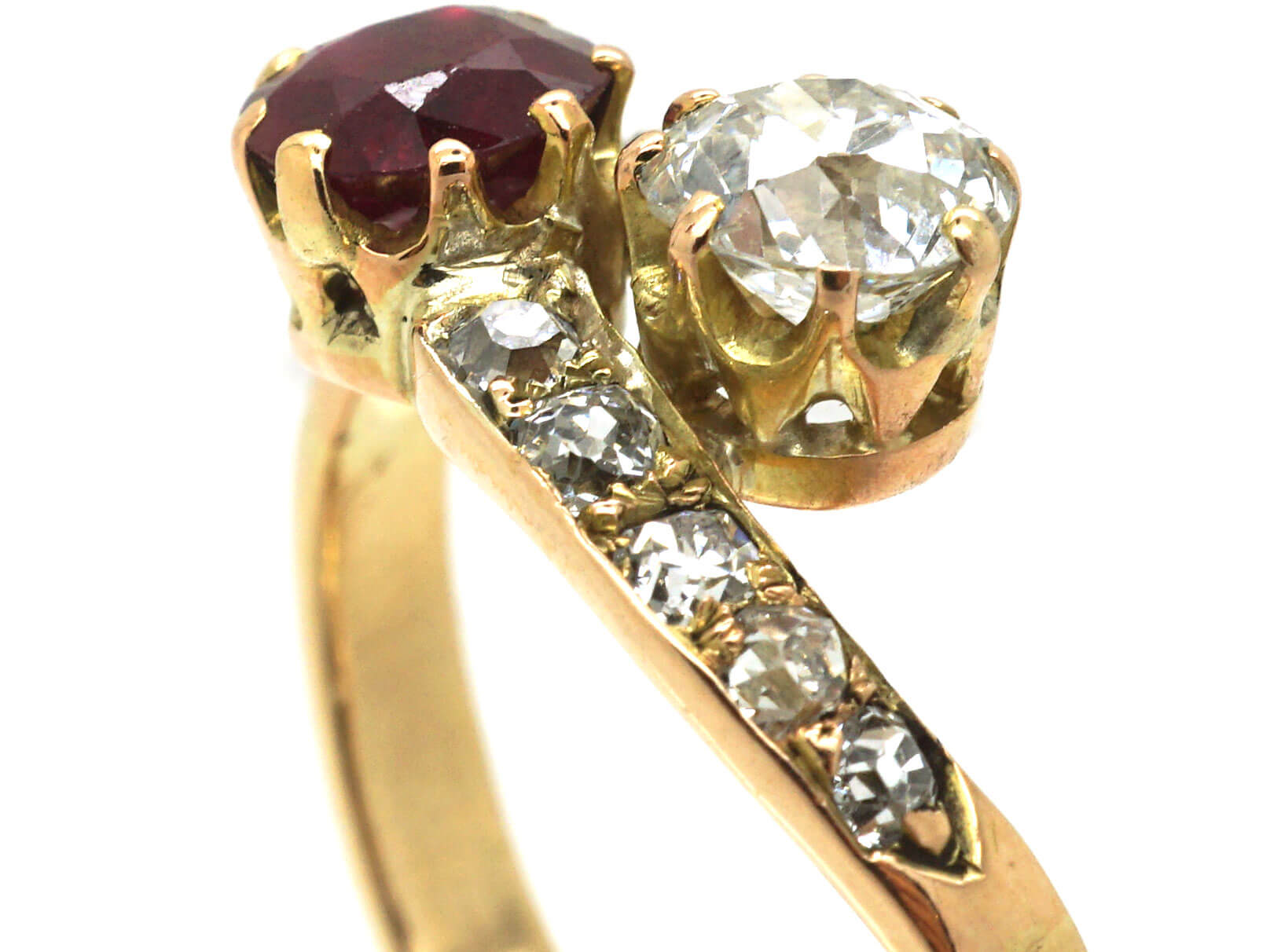 Edwardian 14ct Gold, Diamond & Ruby Crossover Ring (495N) | The Antique ...
