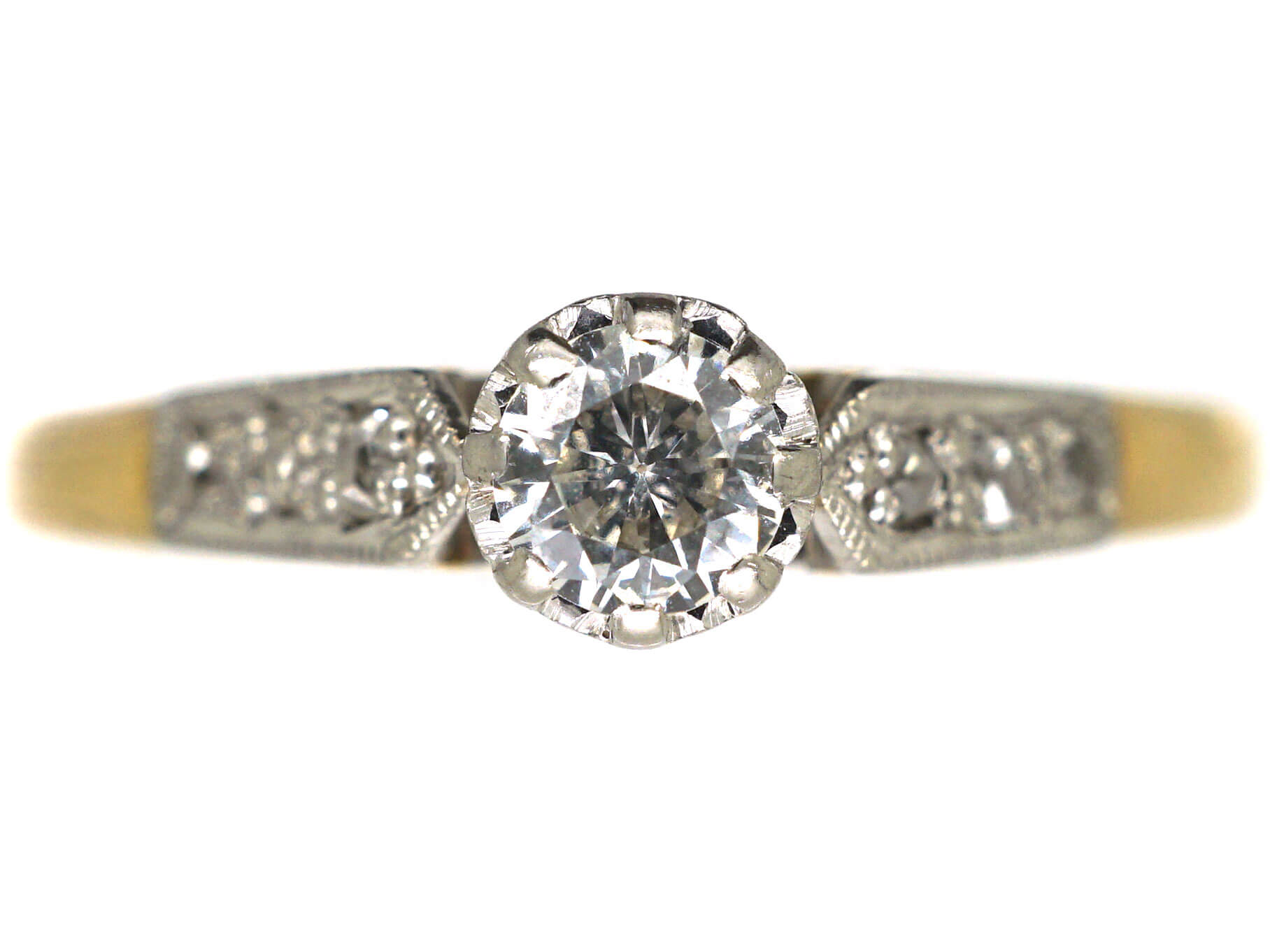 18ct Gold & Platinum, Diamond Solitaire Ring with Diamond Set Shoulders ...