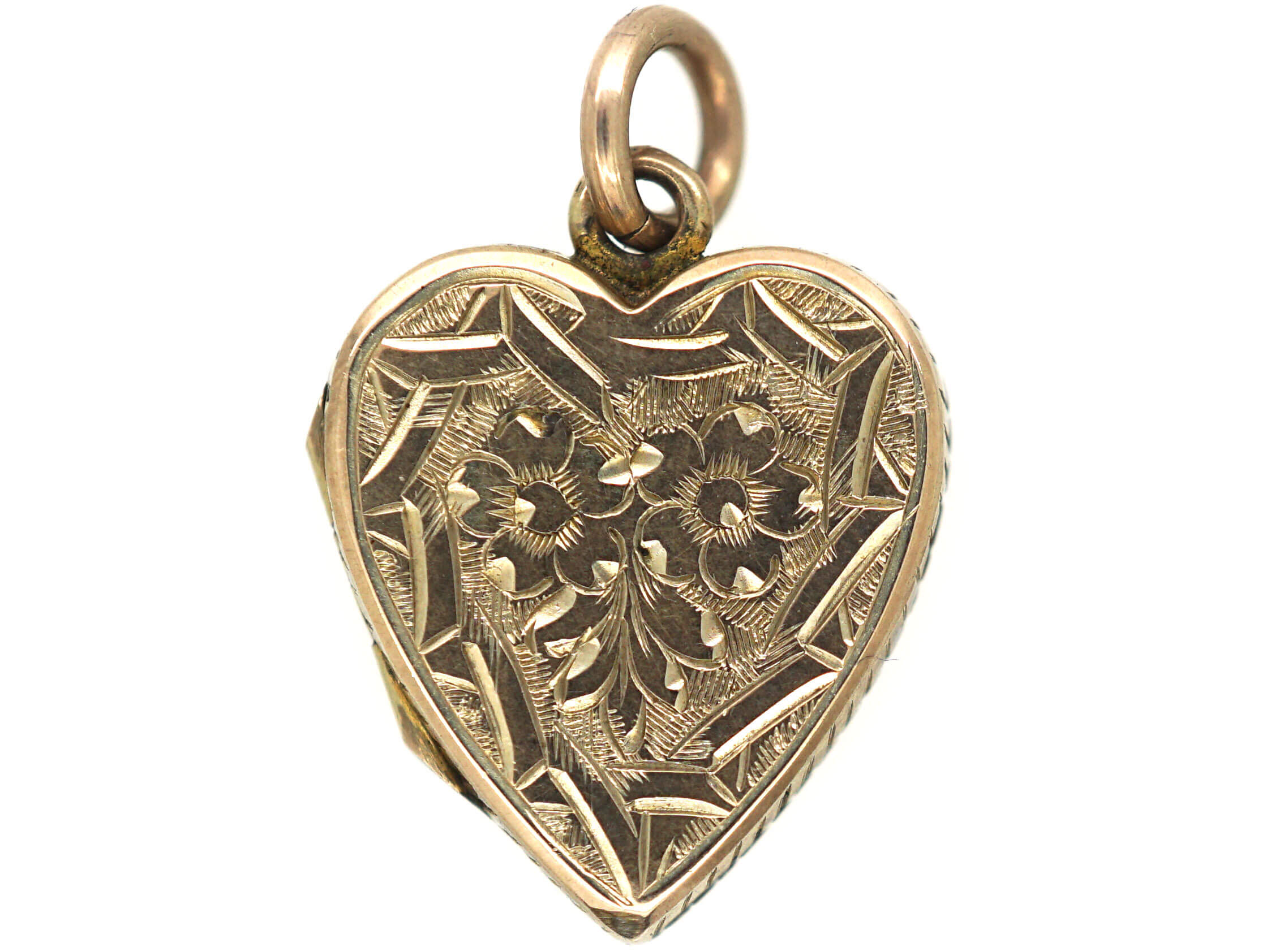 Edwardian 9ct Gold Heart Shaped Locket with Flower & Shield Engraving ...