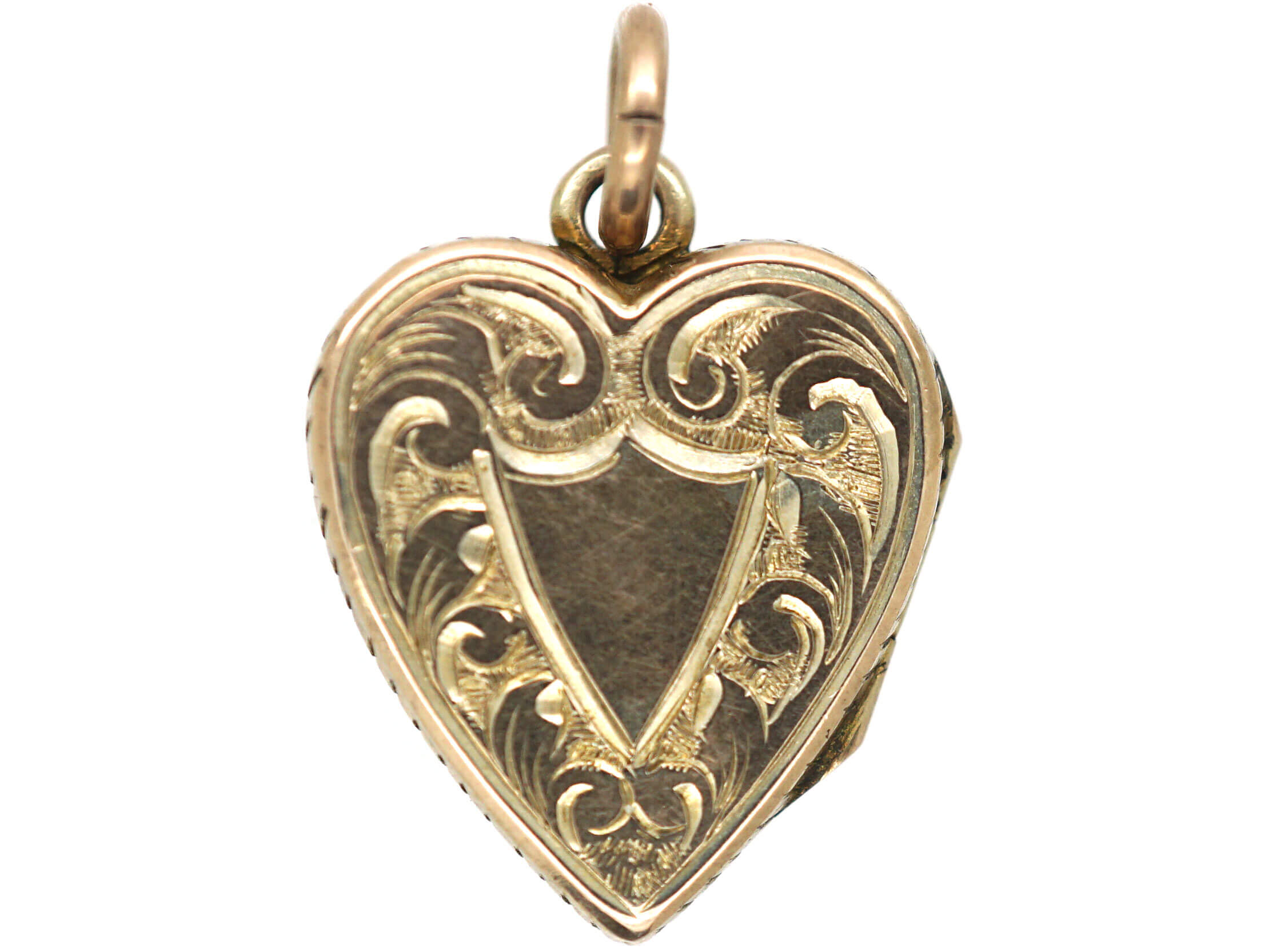 Edwardian 9ct Gold Heart Shaped Locket with Flower & Shield Engraving ...