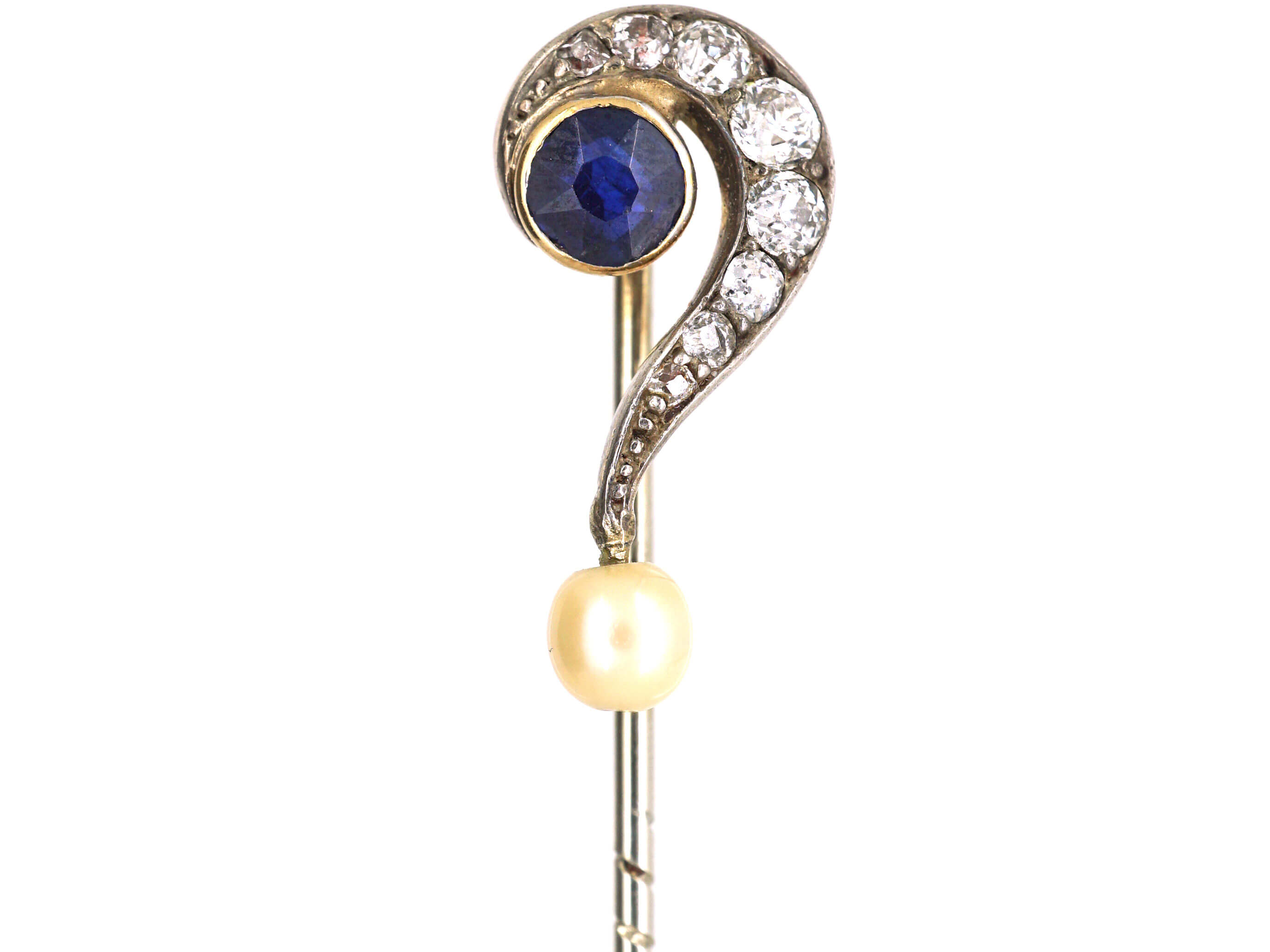Edwardian Question Mark Tie Pin set with a Sapphire, Diamonds & a ...