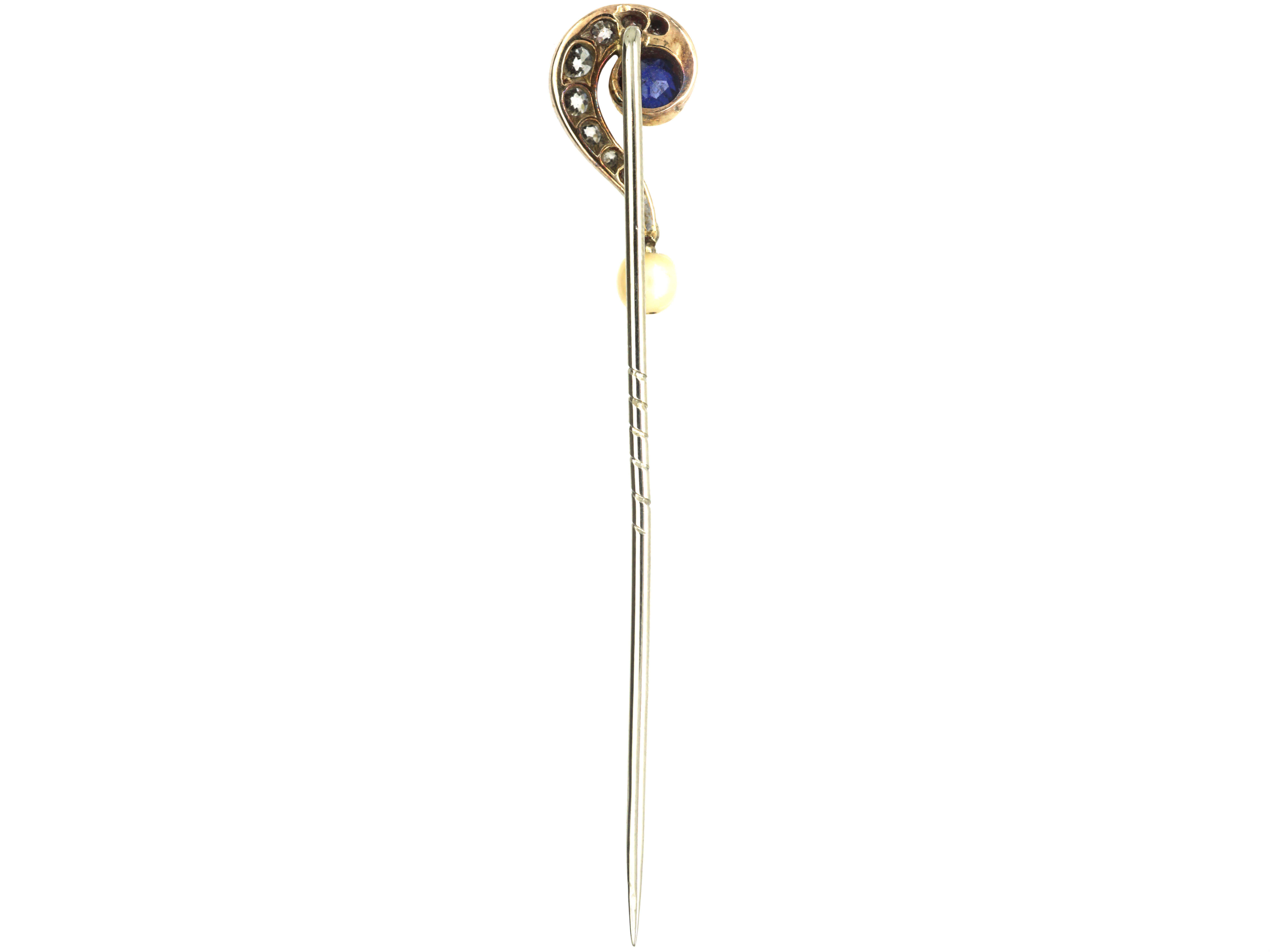 Edwardian Question Mark Tie Pin set with a Sapphire, Diamonds & a ...