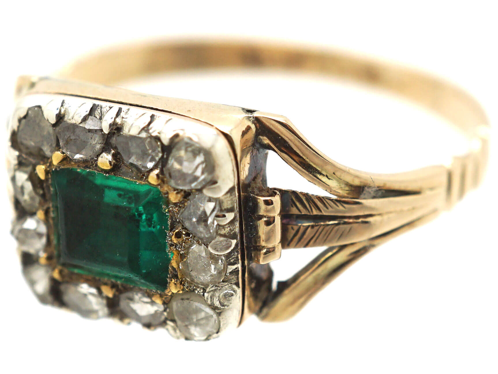 Georgian 15ct Gold, Emerald & Rose Diamond Rectangular Design Ring ...