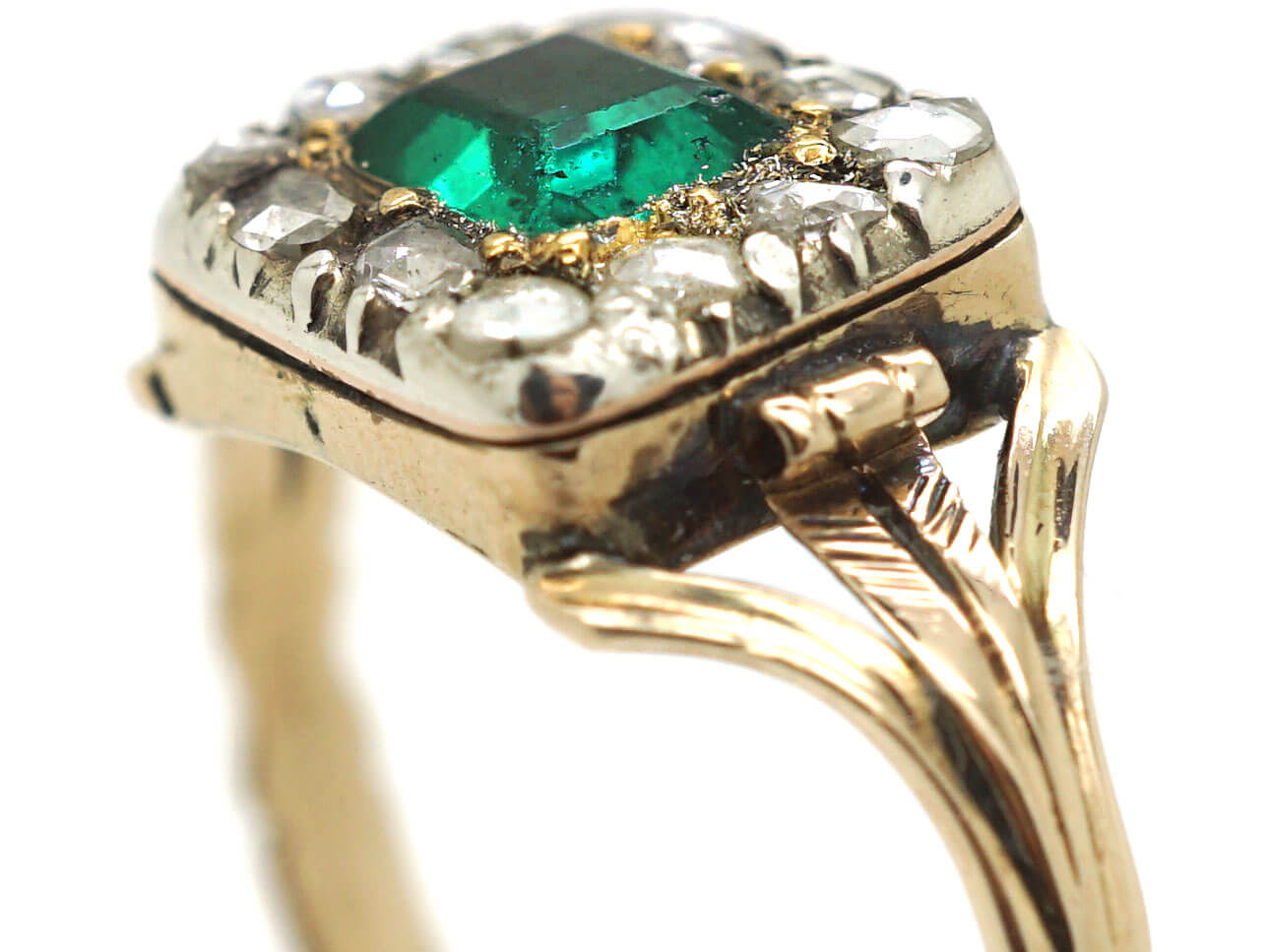 Georgian 15ct Gold, Emerald & Rose Diamond Rectangular Design Ring ...