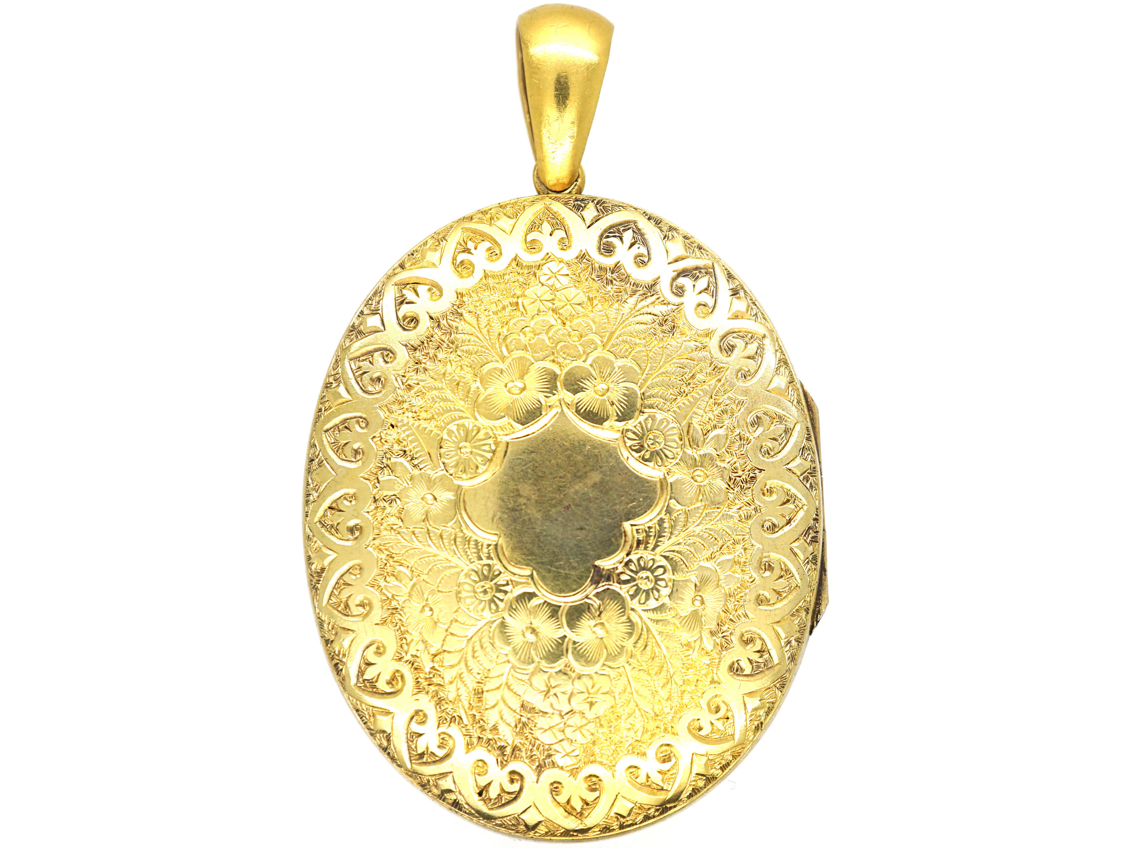 Victorian 15ct Gold Oval Engraved Locket (522N) | The Antique Jewellery ...