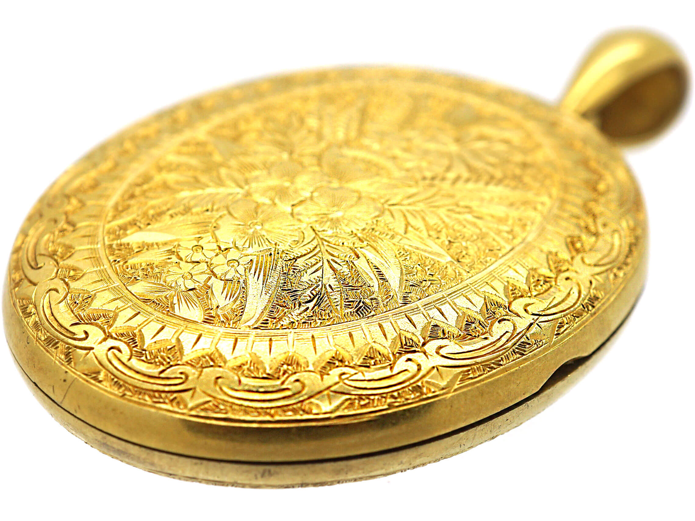 Victorian 15ct Gold Oval Engraved Locket (522N) | The Antique Jewellery ...