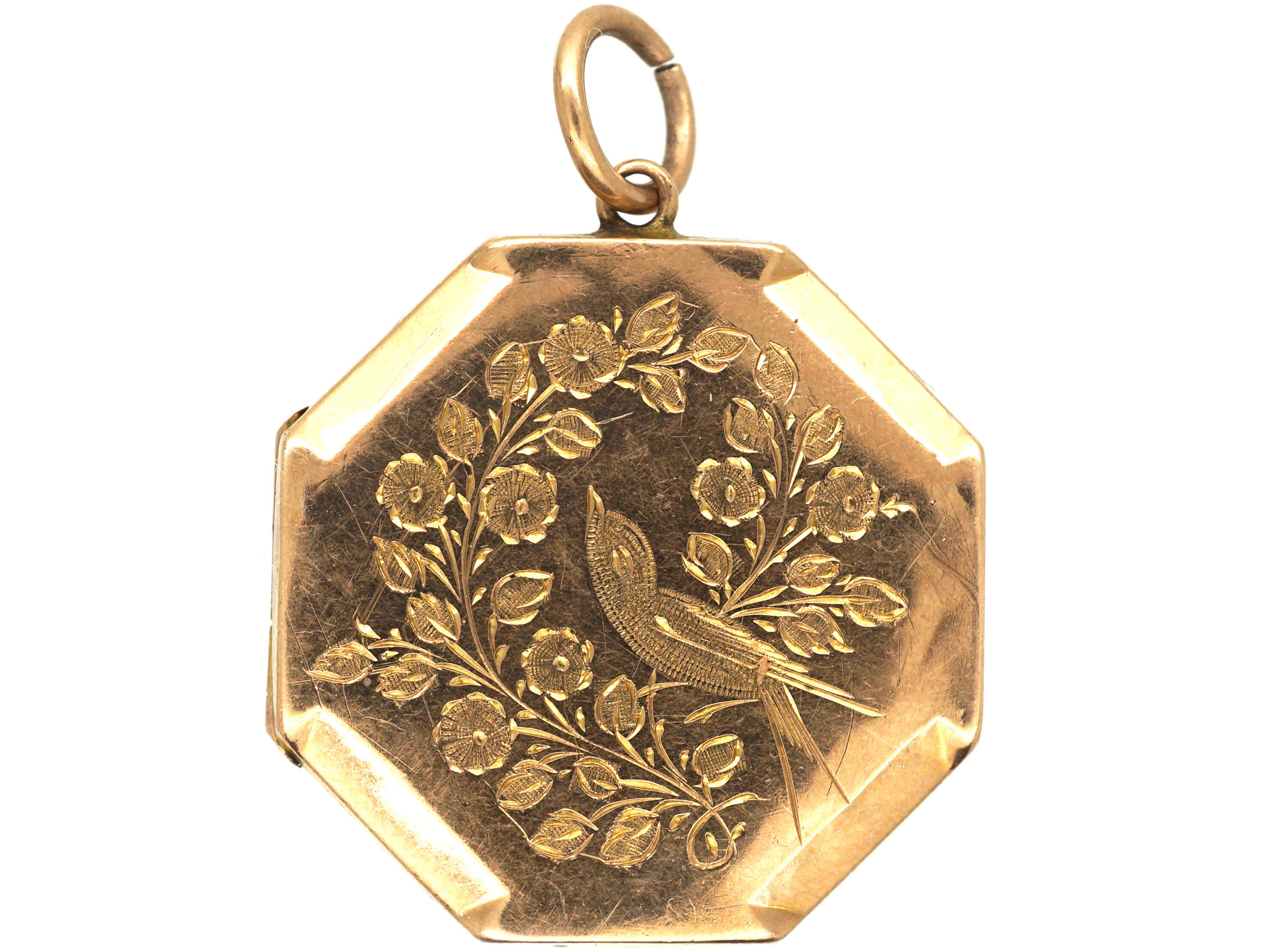 Edwardian 9ct Back & Front Octagonal Shaped Locket with Swallow Motif ...