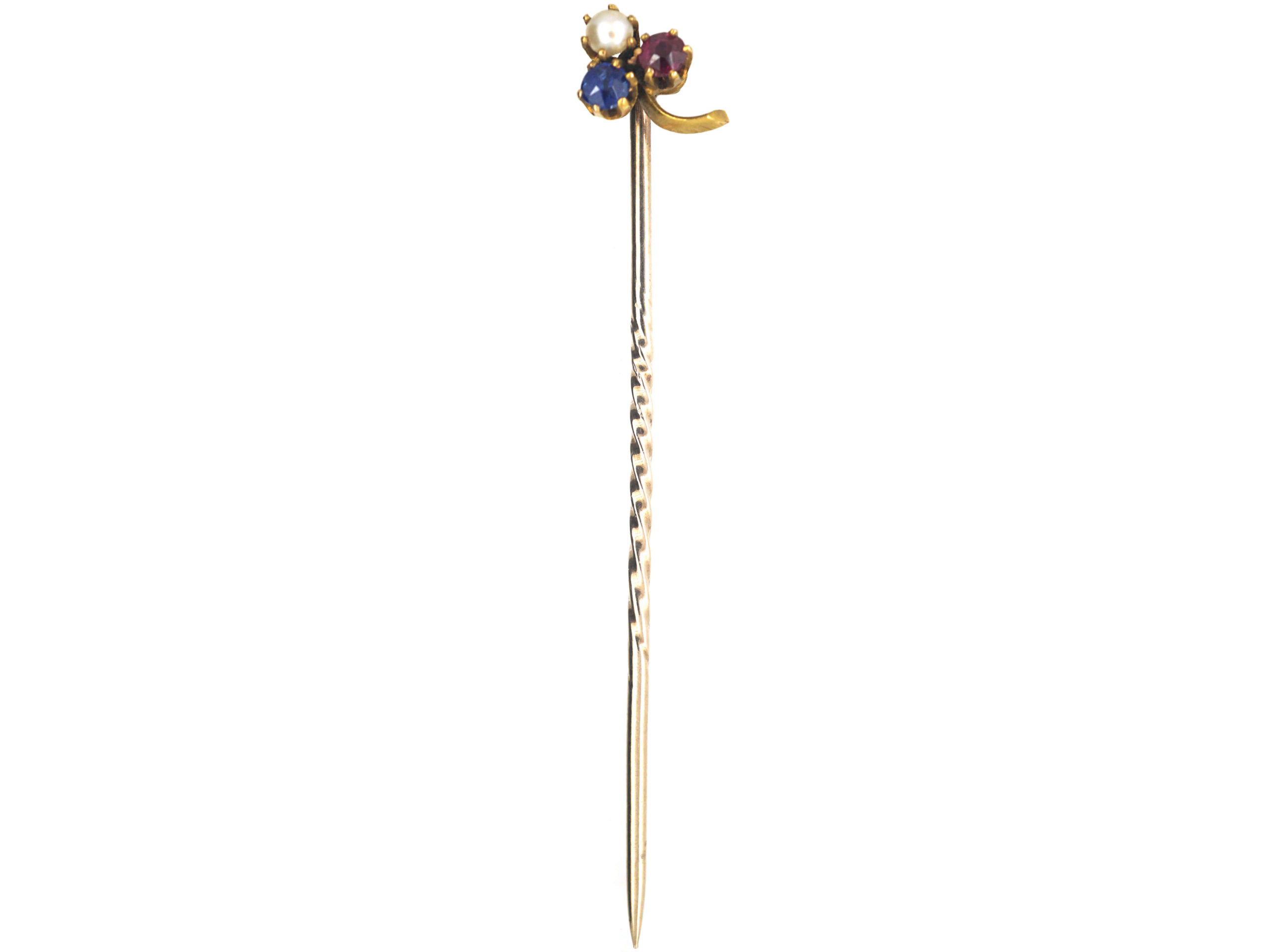 Edwardian 15ct Gold Sapphire, Ruby & Natural Split Pearl Shamrock Tie ...