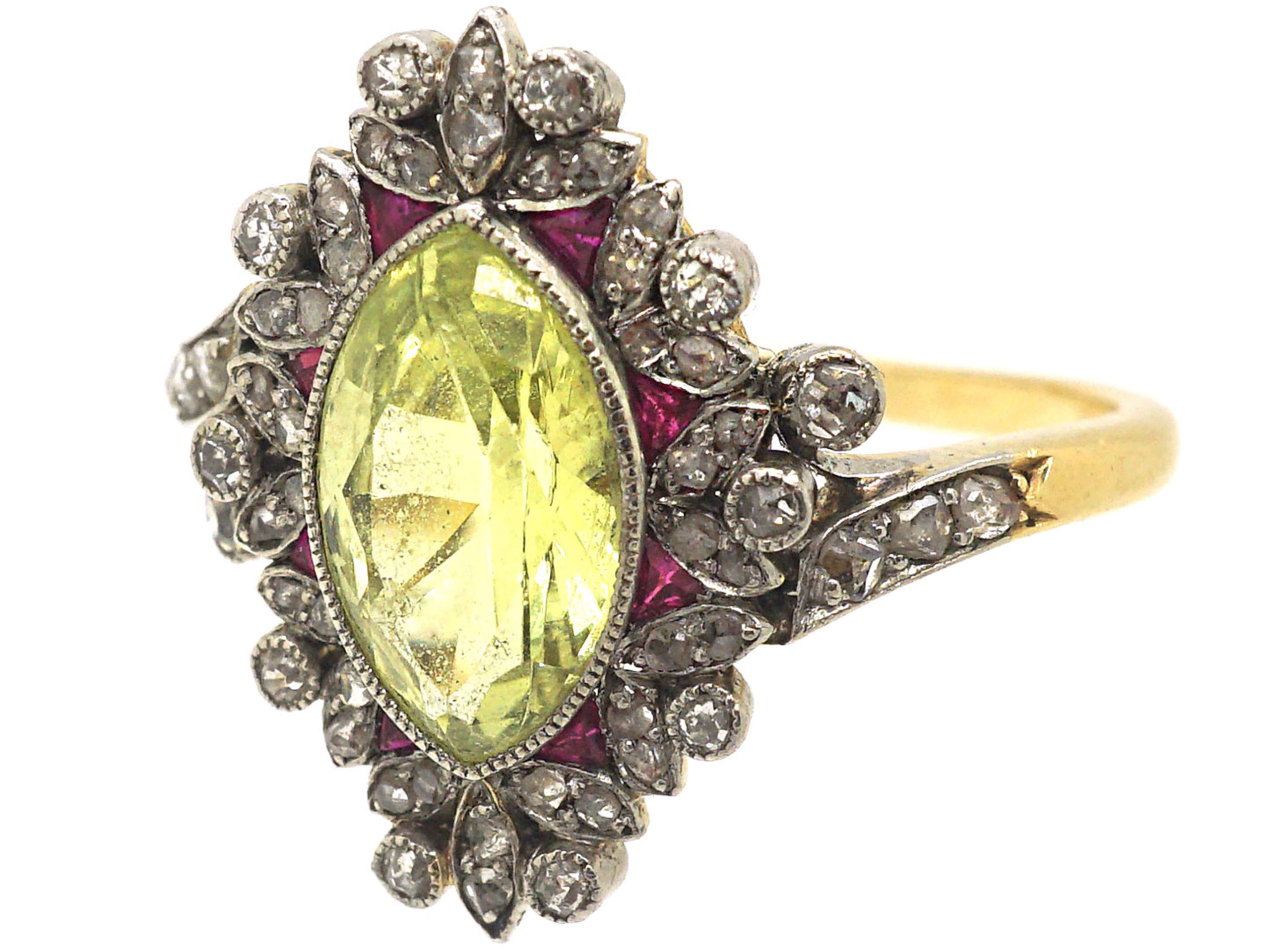 Edwardian 18ct Gold & Platinum, Chrysolite, Diamond & Ruby Ring (880N ...