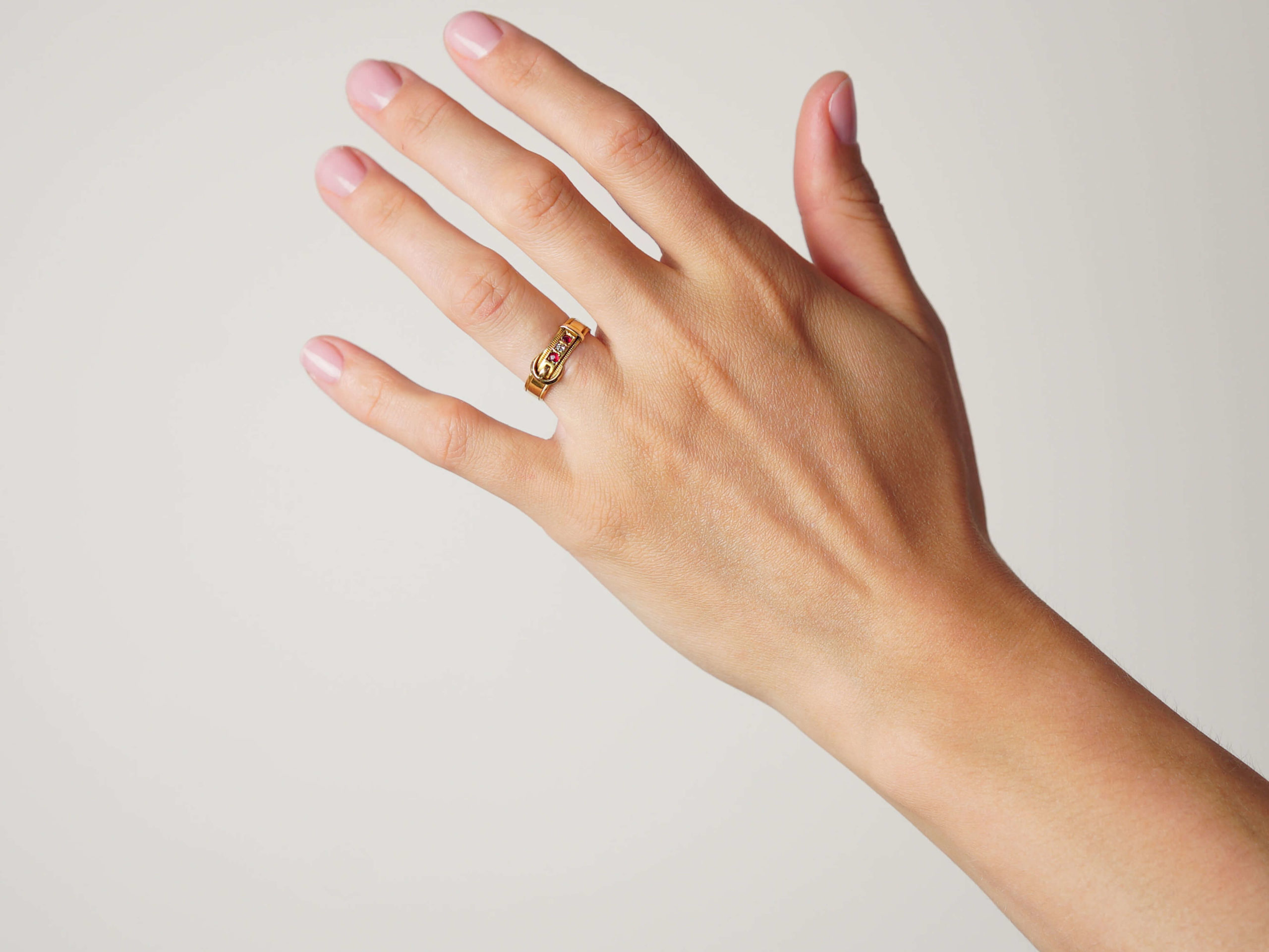 Victorian 18ct Gold, Ruby & Diamond Buckle Ring (866N) | The Antique ...