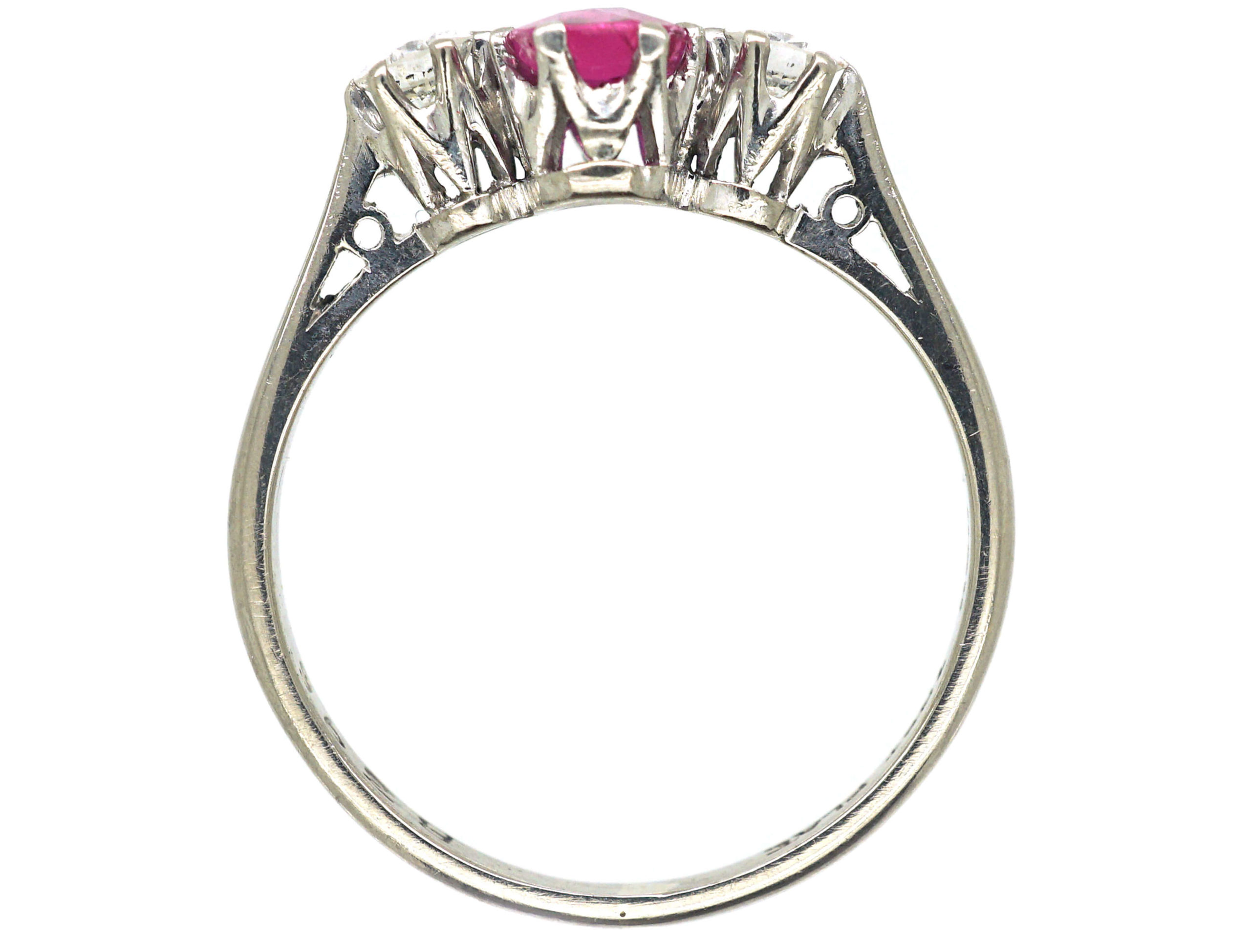 Art Deco 18ct White Gold & Platinum, Pink Sapphire & Diamond Three ...