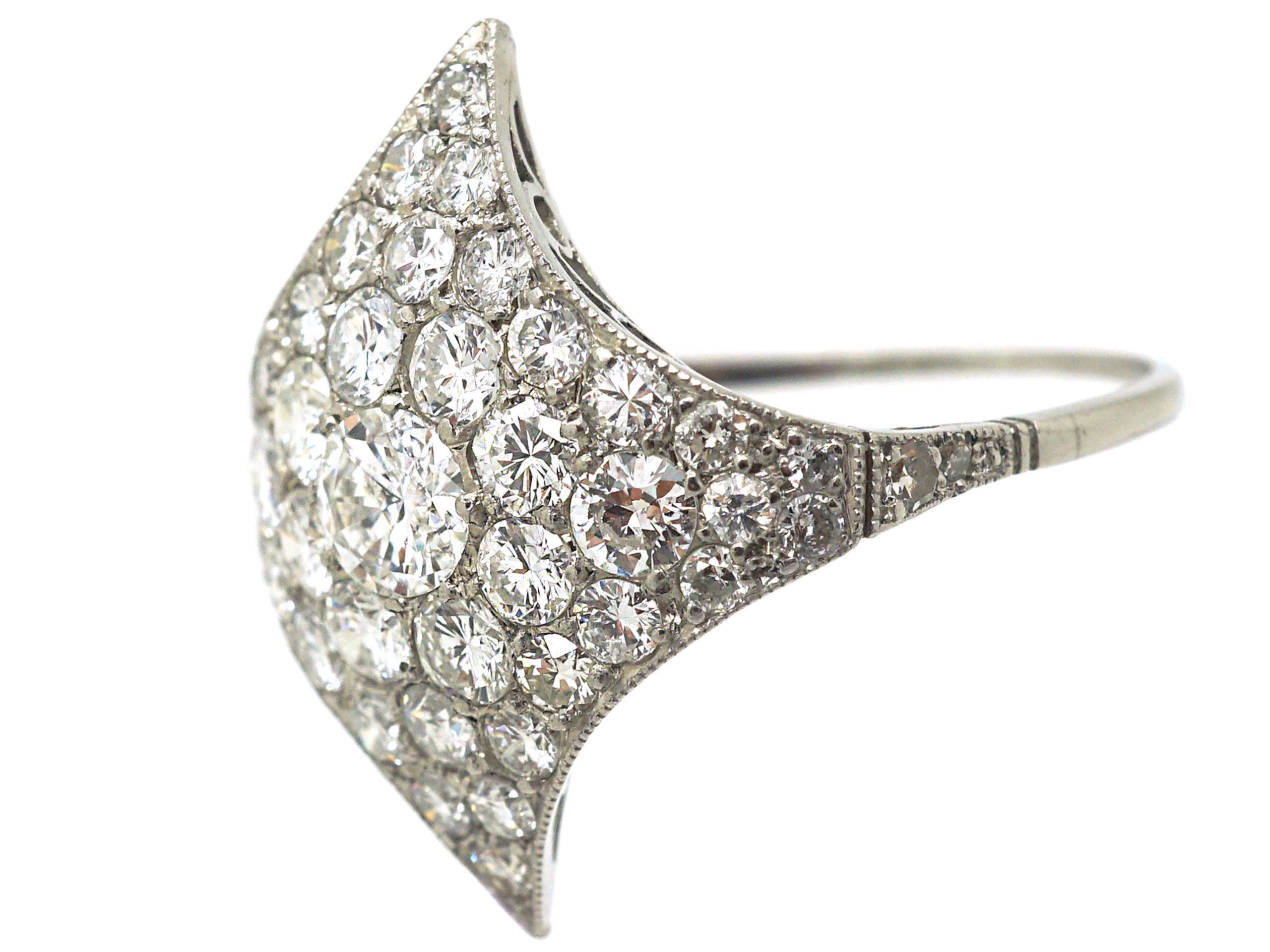 Art Deco Platinum Curved Diamond-Shaped Cluster Ring (829N) | The ...