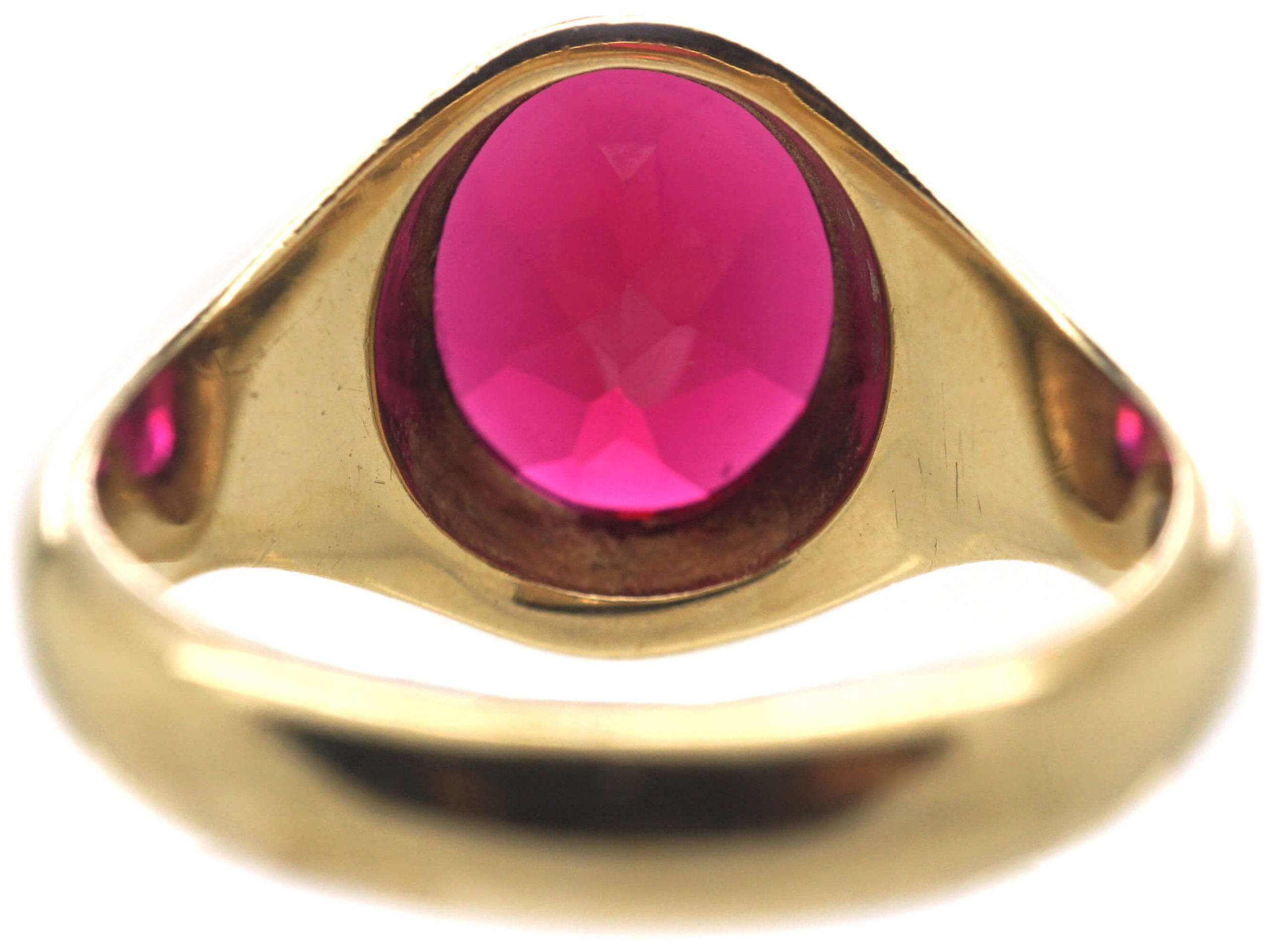 Large 9ct Gold & Synthetic Red Stone Signet Ring (803N) | The Antique ...