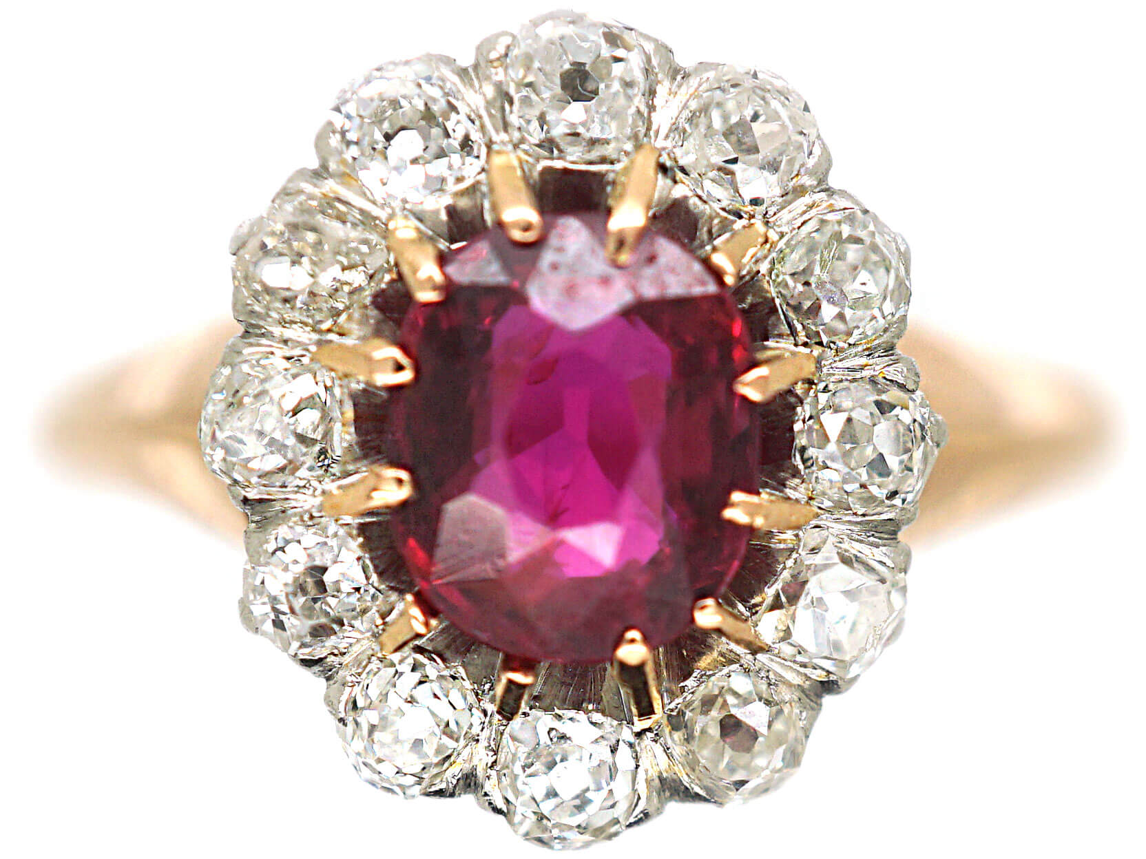 Edwardian 14ct Gold & Platinum, Ruby & Diamond Oval Cluster Ring (698N ...