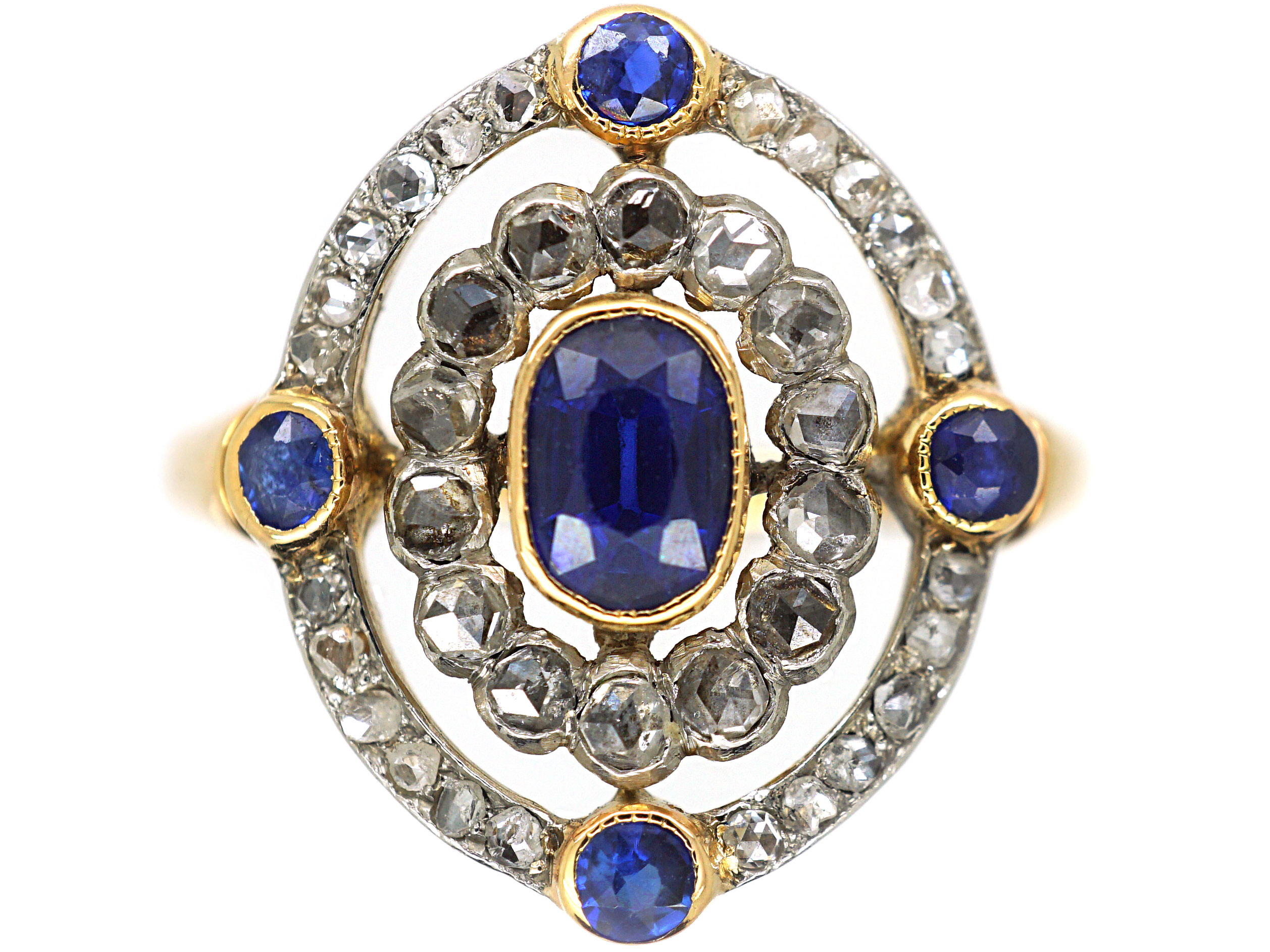 Edwardian 18ct Gold, Sapphire & Rose Diamond Open Cluster Ring (761N ...