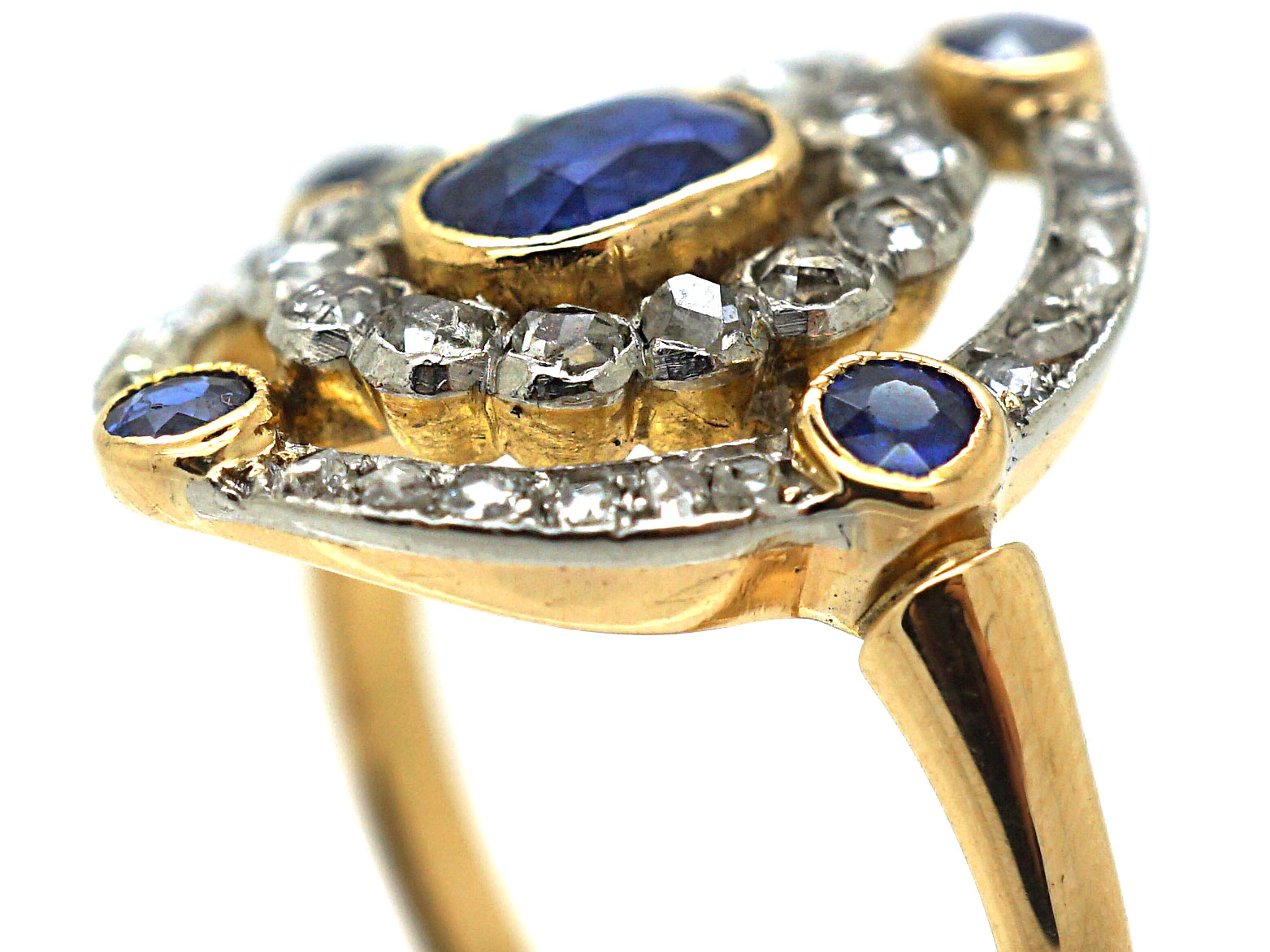 Edwardian 18ct Gold, Sapphire & Rose Diamond Open Cluster Ring (761N ...