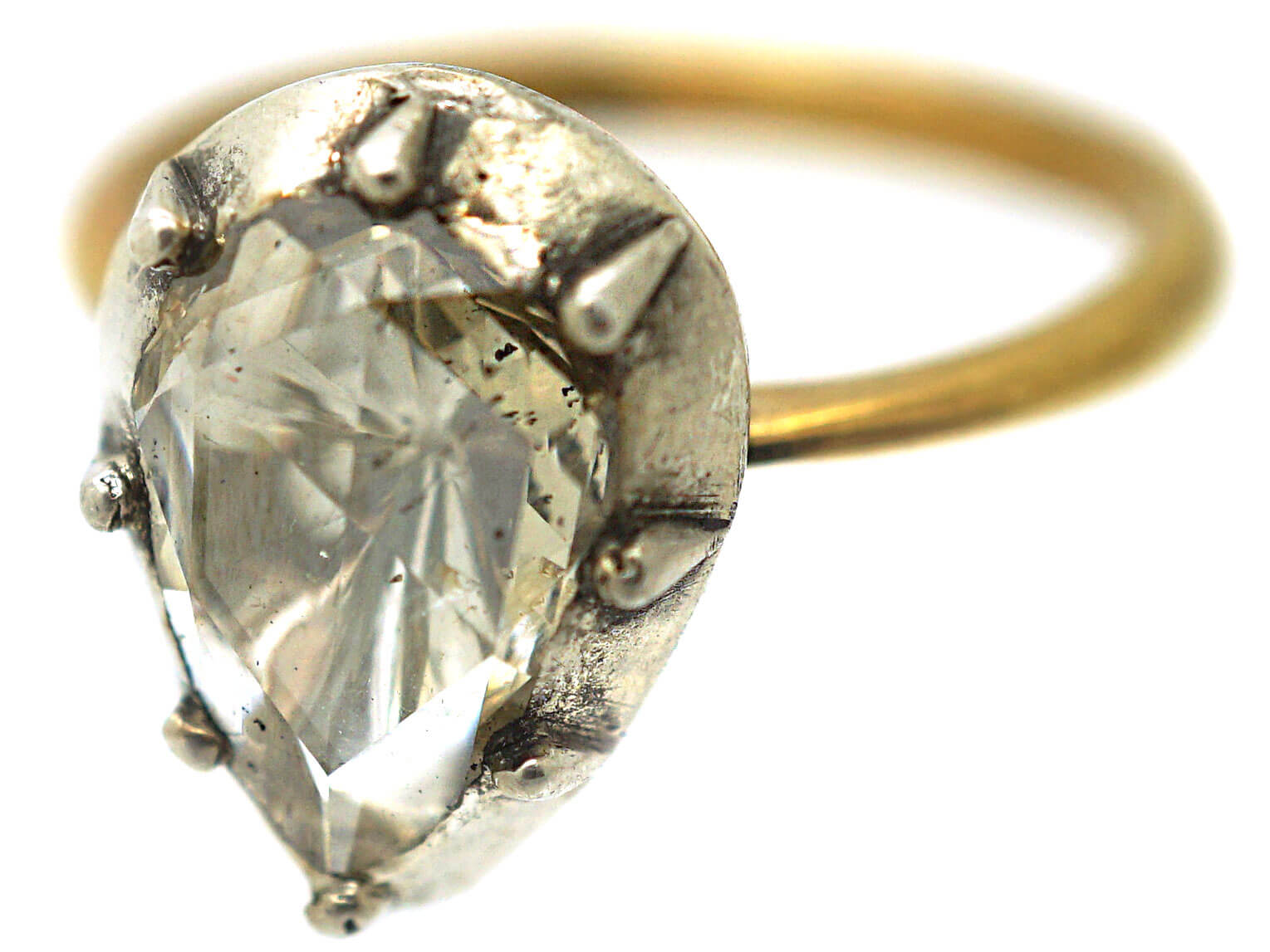 18ct Gold & Silver Pear Shaped Large Rose Diamond Ring (887N) | The ...