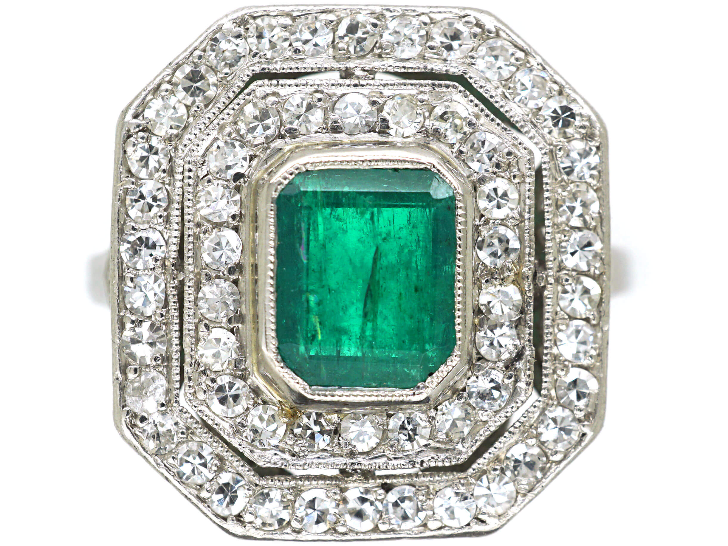 Art Deco Platinum, Emerald & Diamond Octagonal Shaped Ring (380K) | The ...