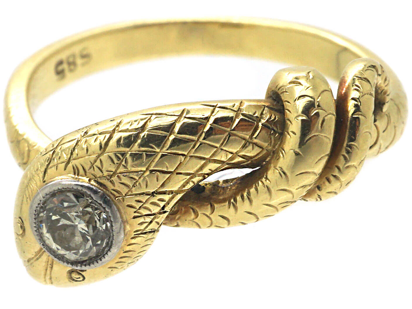 Edwardian 14ct Gold & Platinum Snake Ring set with a Diamond (799N ...