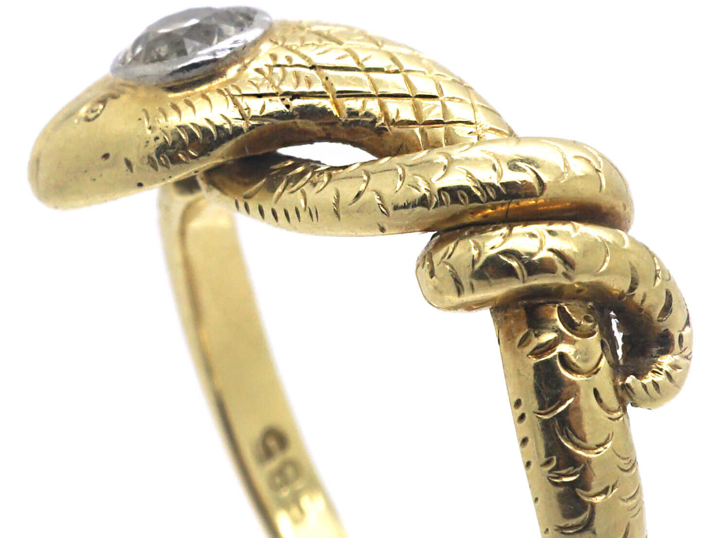Edwardian 14ct Gold & Platinum Snake Ring set with a Diamond (799N ...