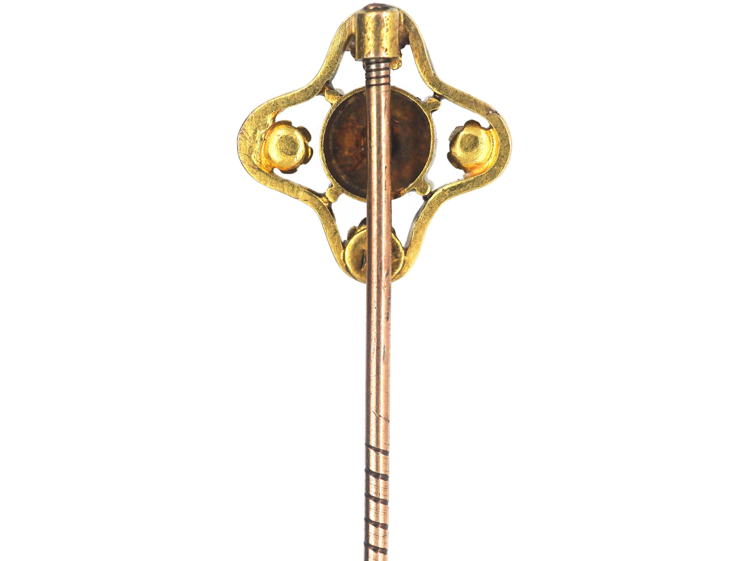 Edwardian 15ct Gold Tie Pin set with a Garnet & Four Natural Pearls (13 ...