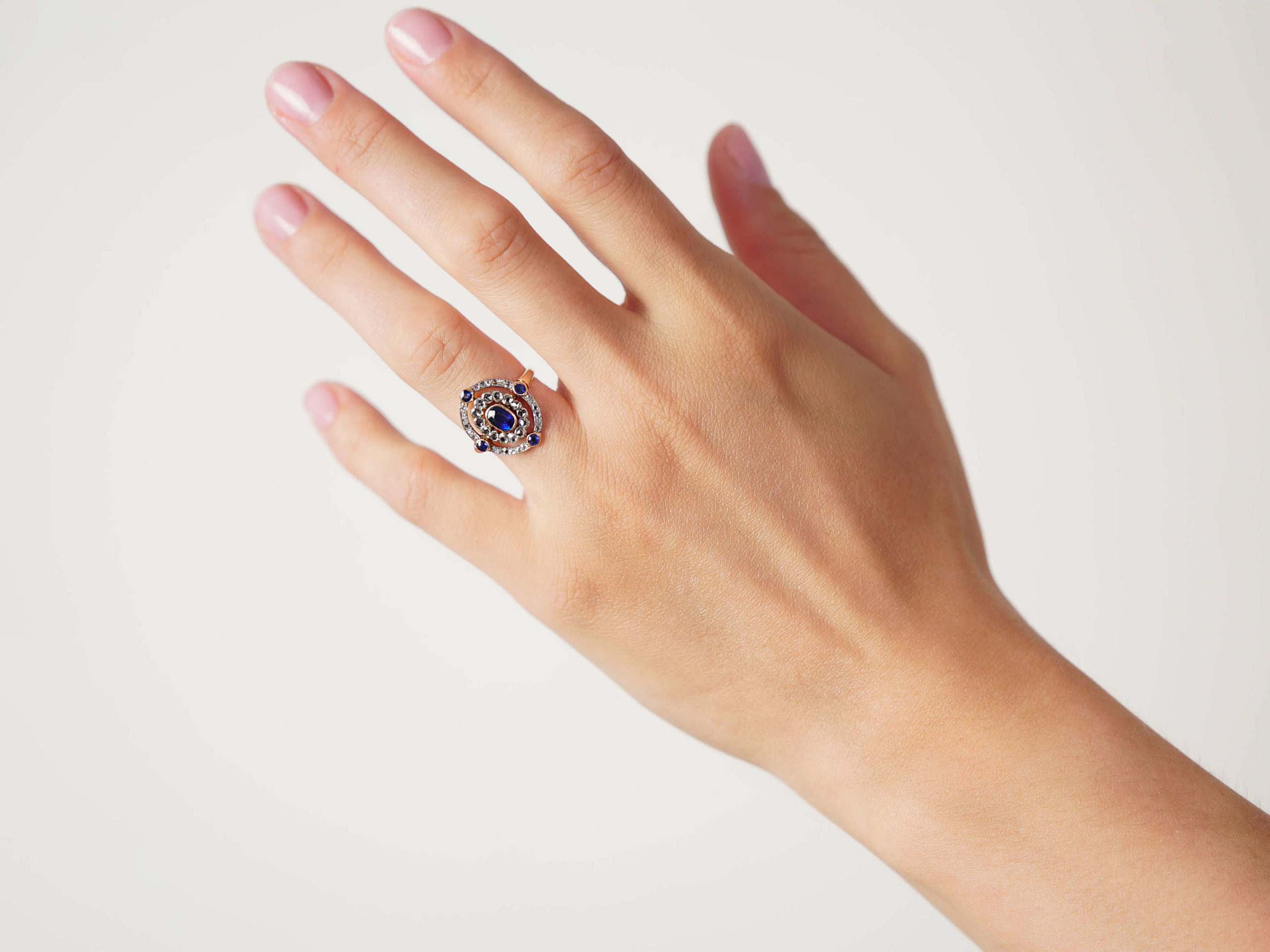 Edwardian 18ct Gold, Sapphire & Rose Diamond Open Cluster Ring (761N ...