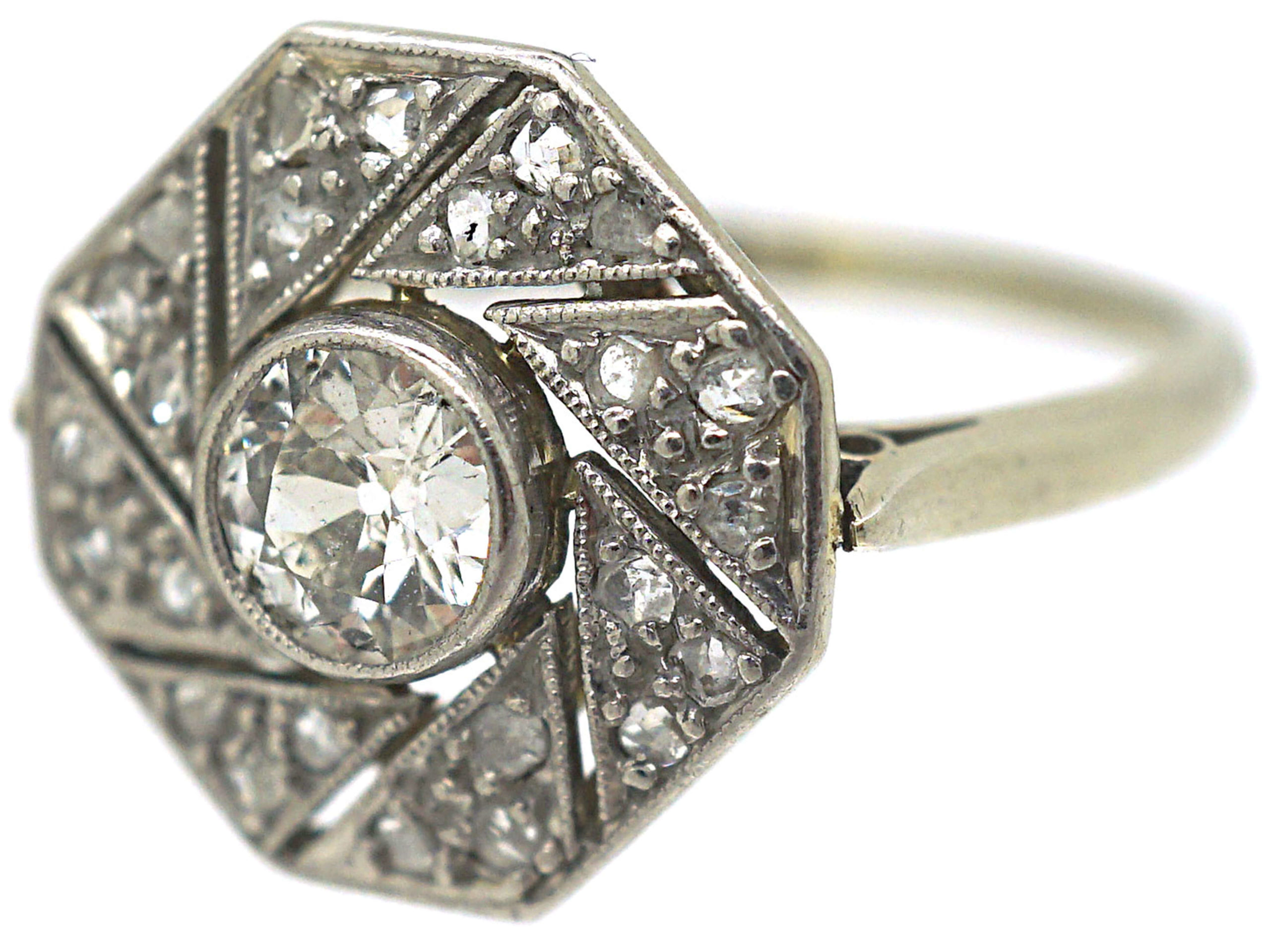 French Art Deco 18ct White Gold and Platinum, Diamond Catherine Wheel ...