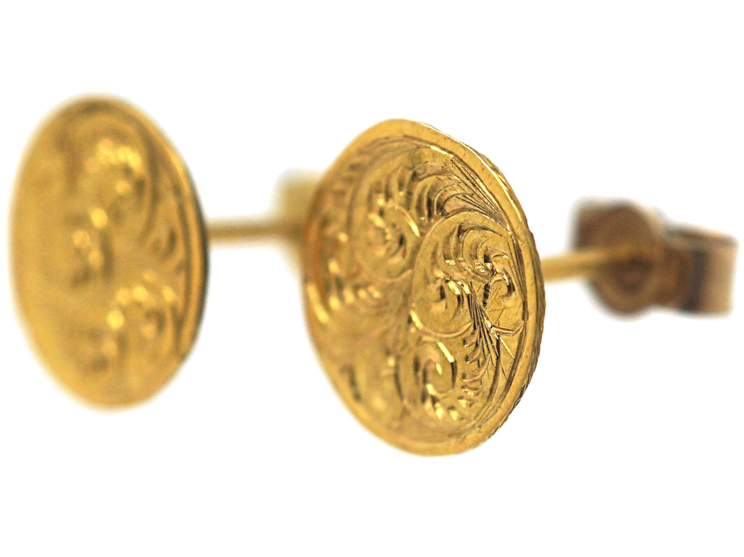 Victorian Engraved 15ct Gold Round Stud Earrings (988N) | The Antique ...