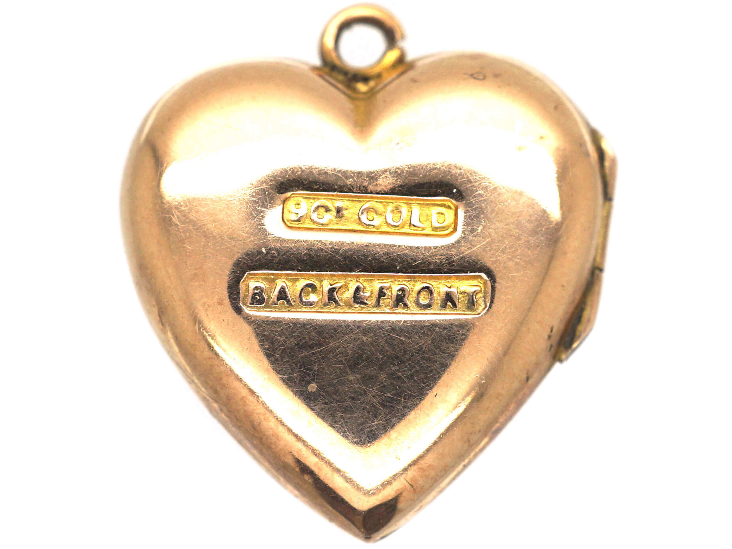 Edwardian 9ct Back & Front Heart Shaped Locket set with Red & White ...