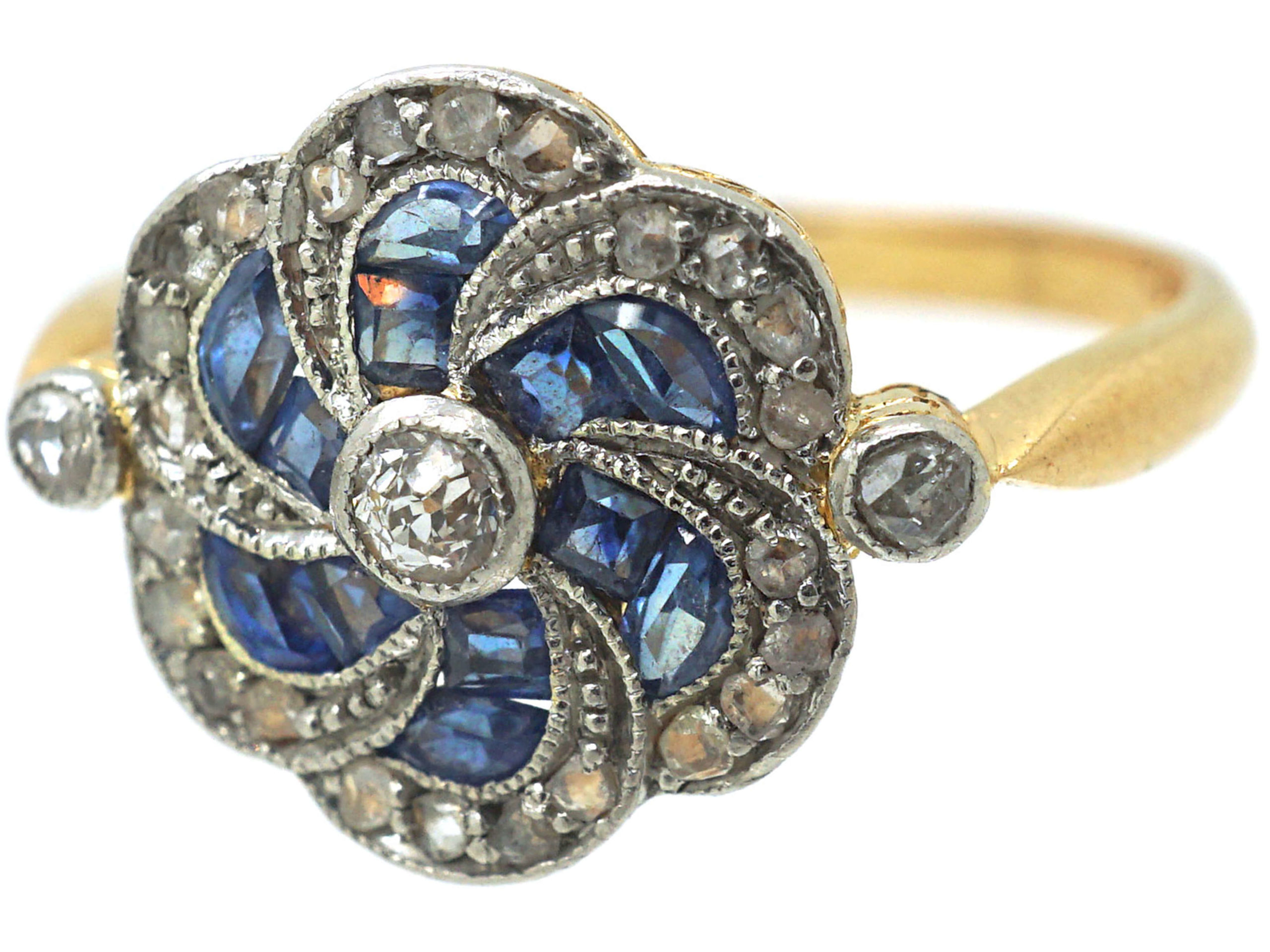 Edwardian 18ct Gold & Platinum Catherine Wheel Design Ring set with ...