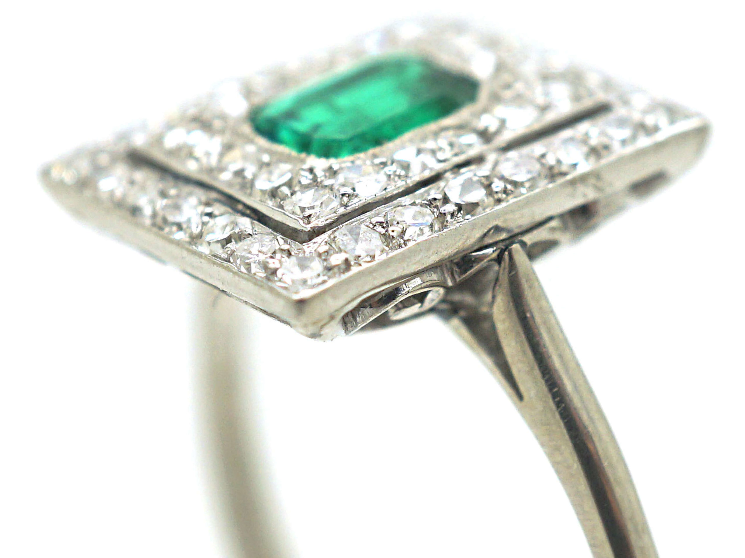 Art Deco 18ct White Gold, Emerald & Diamond Rectangular Ring (949N ...