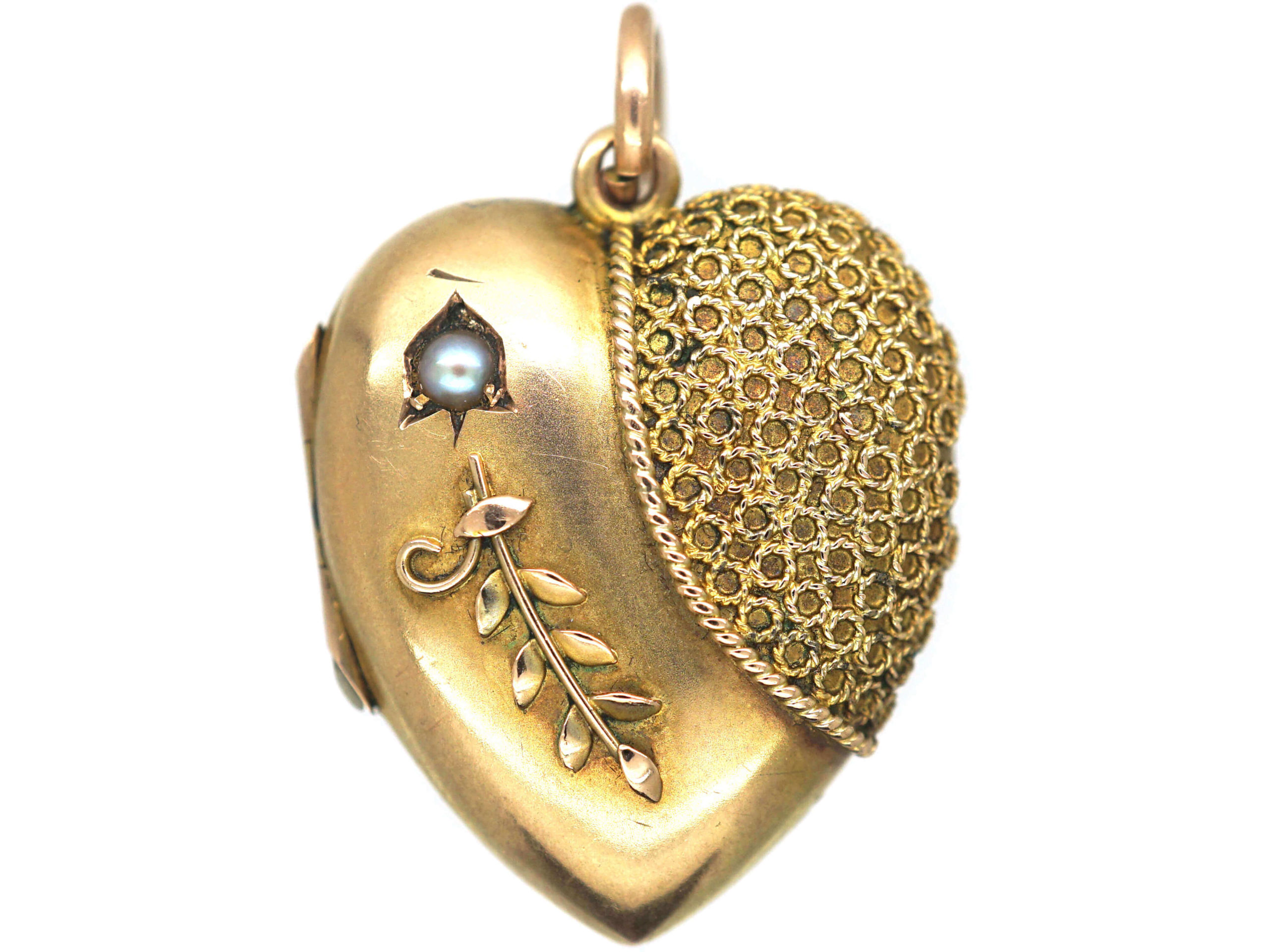 Edwardian 9ct Gold Heart Shaped Locket set with a Natural Split Pearl ...