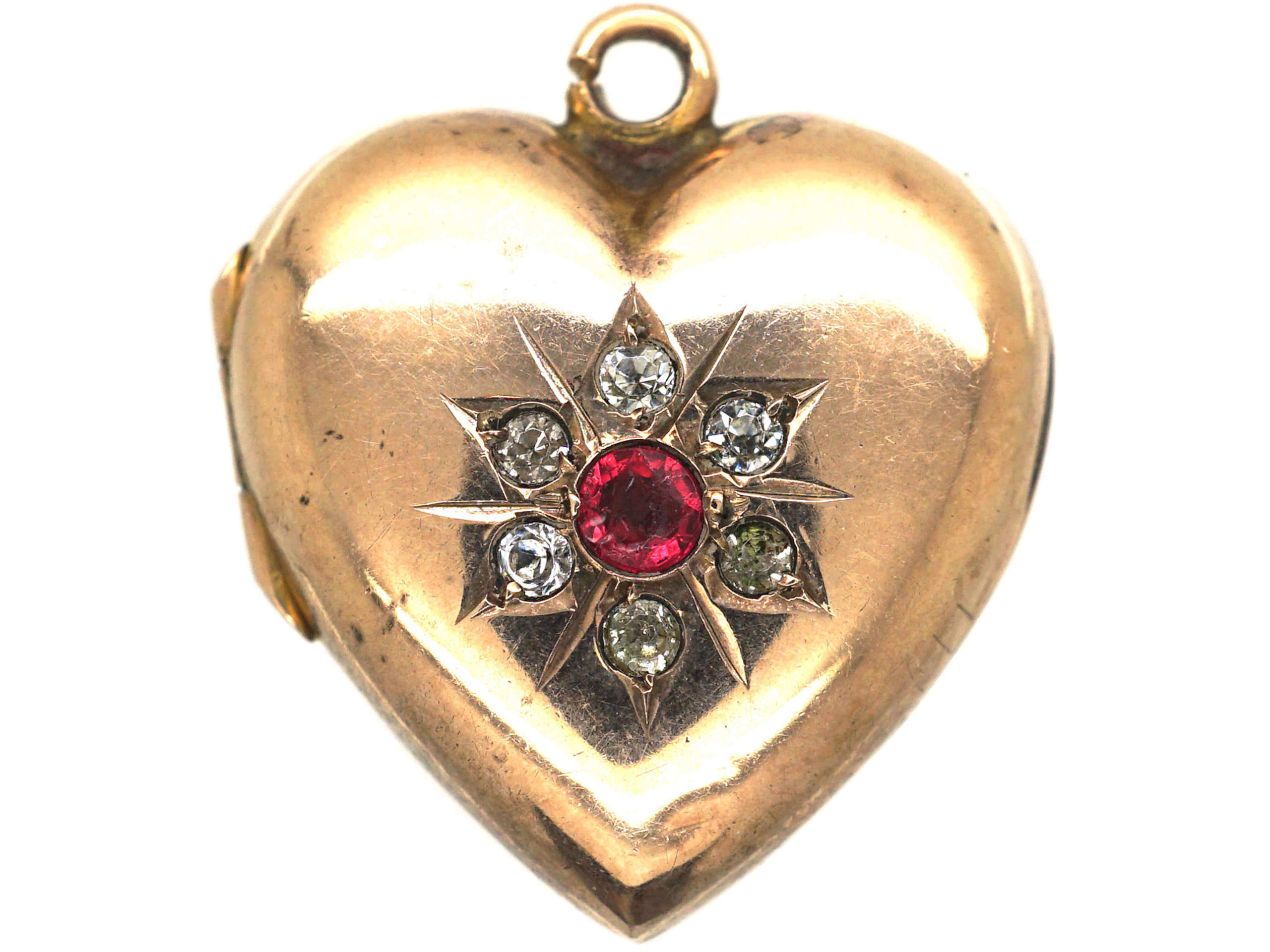 Edwardian 9ct Back & Front Heart Shaped Locket set with Red & White ...