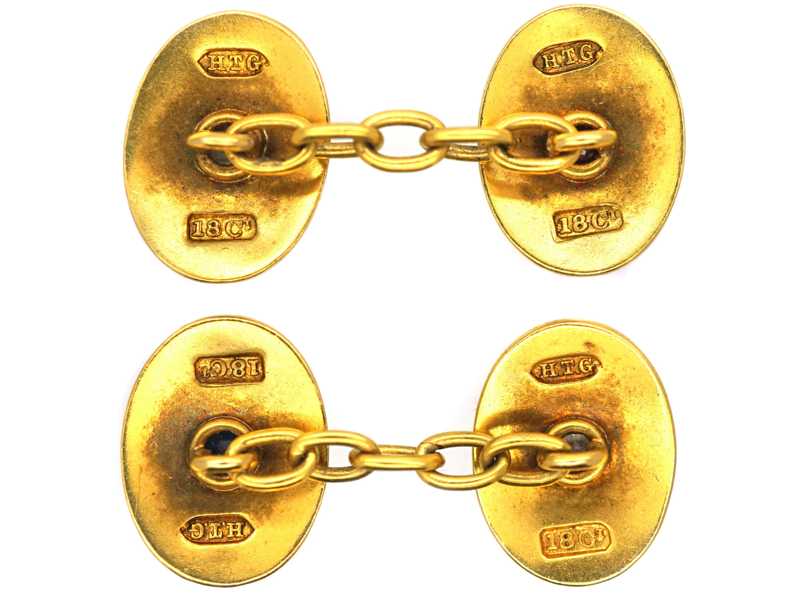 Victorian 18ct Gold Oval Cufflinks set with a Sapphire, Ruby & Diamonds ...