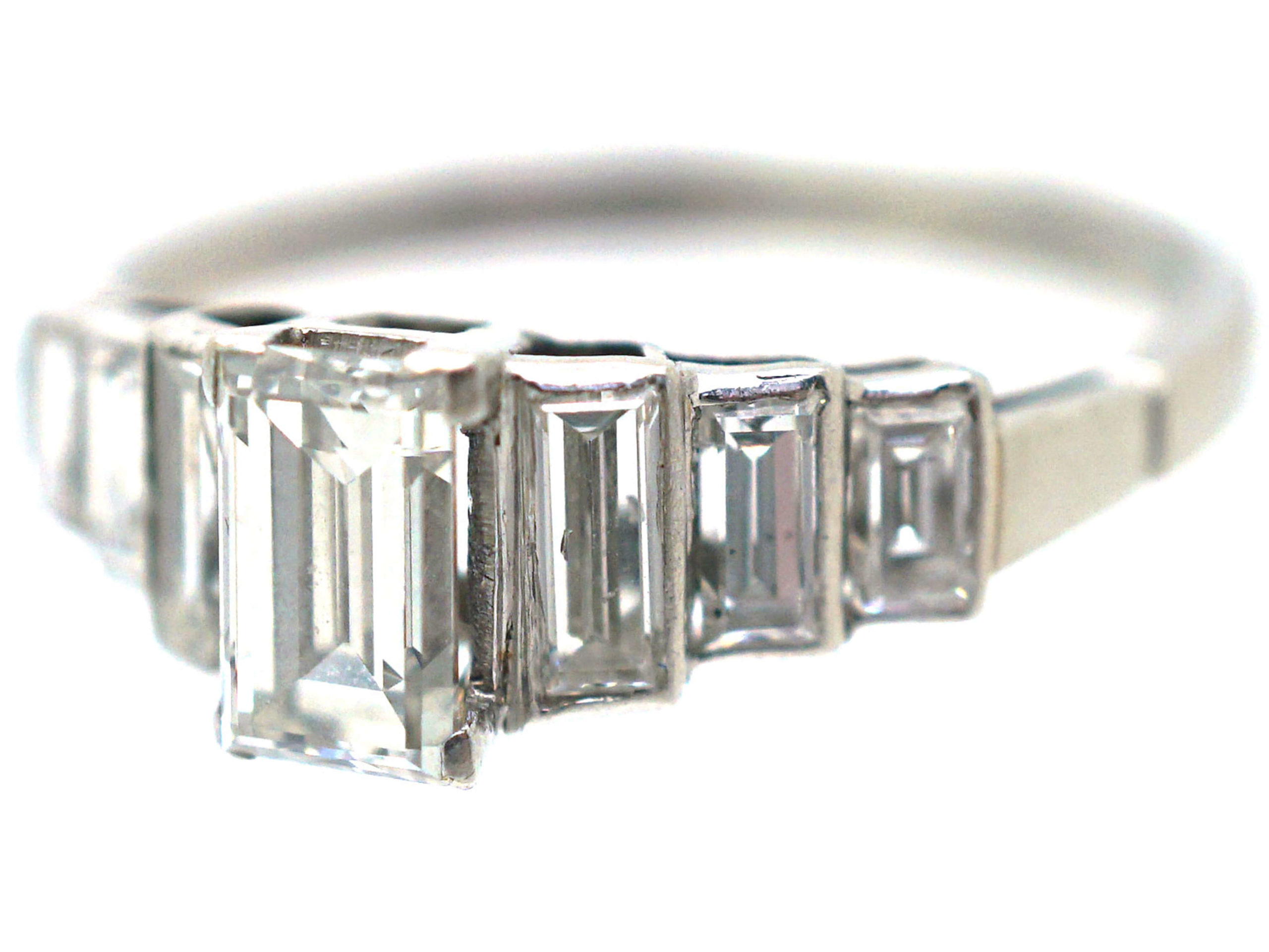 Art Deco Platinum Seven Stone Baguette Step Cut Diamond Ring (998N ...