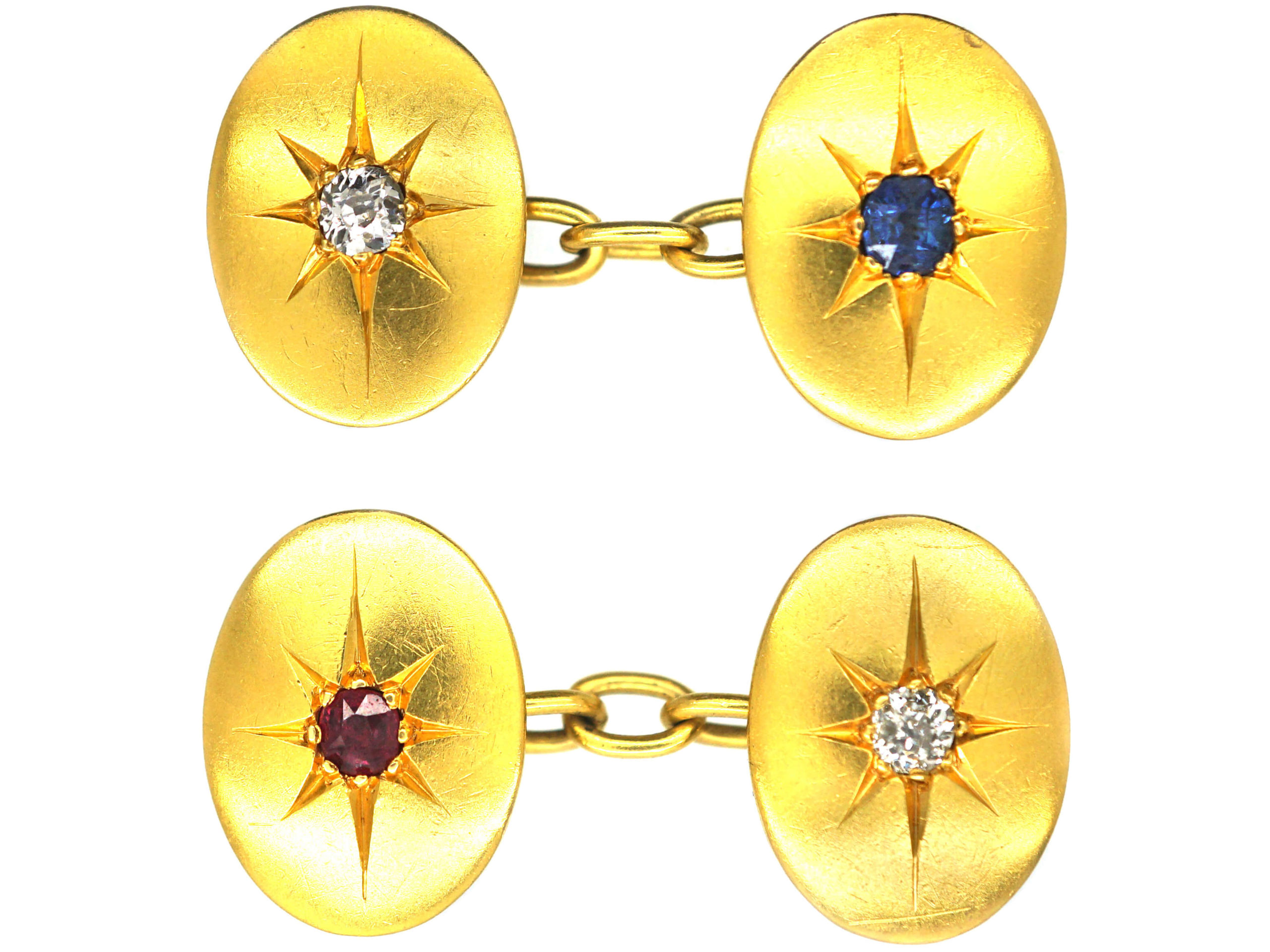 Victorian 18ct Gold Oval Cufflinks set with a Sapphire, Ruby & Diamonds ...
